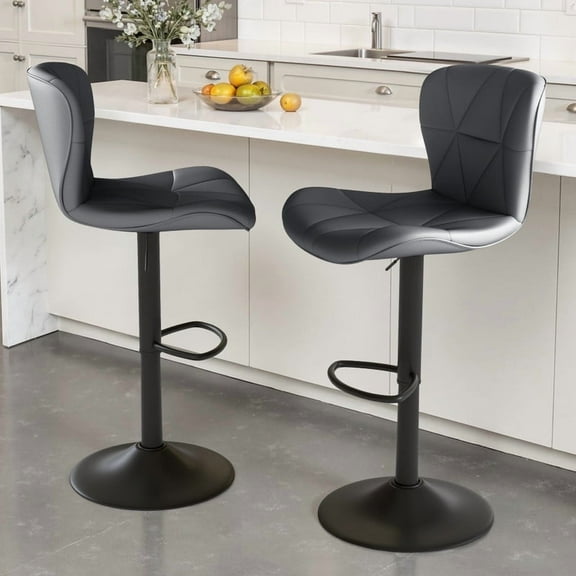 Bar Stools Set of 2, Upholstered Faux Leather Swivel Bar Stools, Modern ...