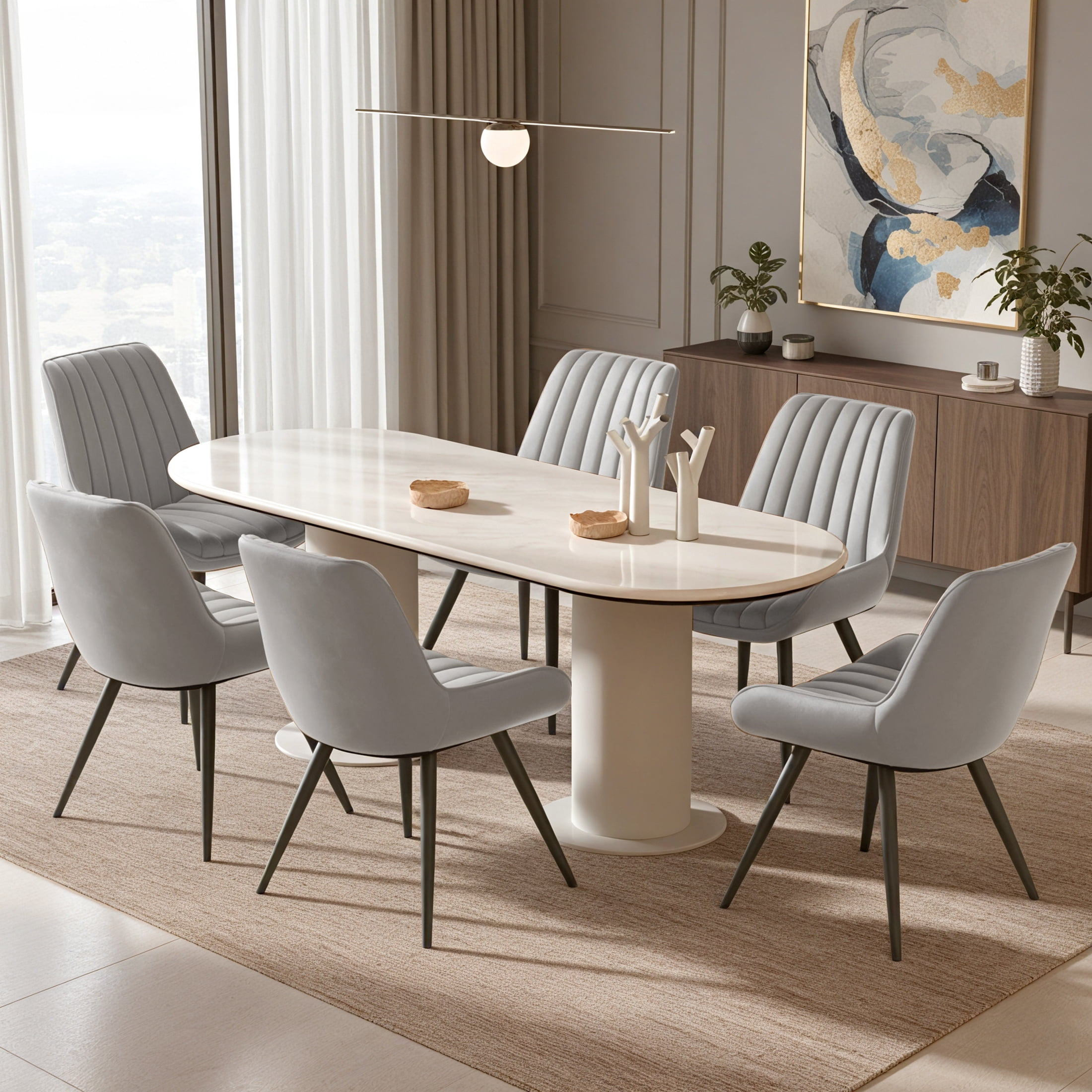 Daluvenix Modern Dining Chairs Set of 6, Upholstered Fabric Comfy ...
