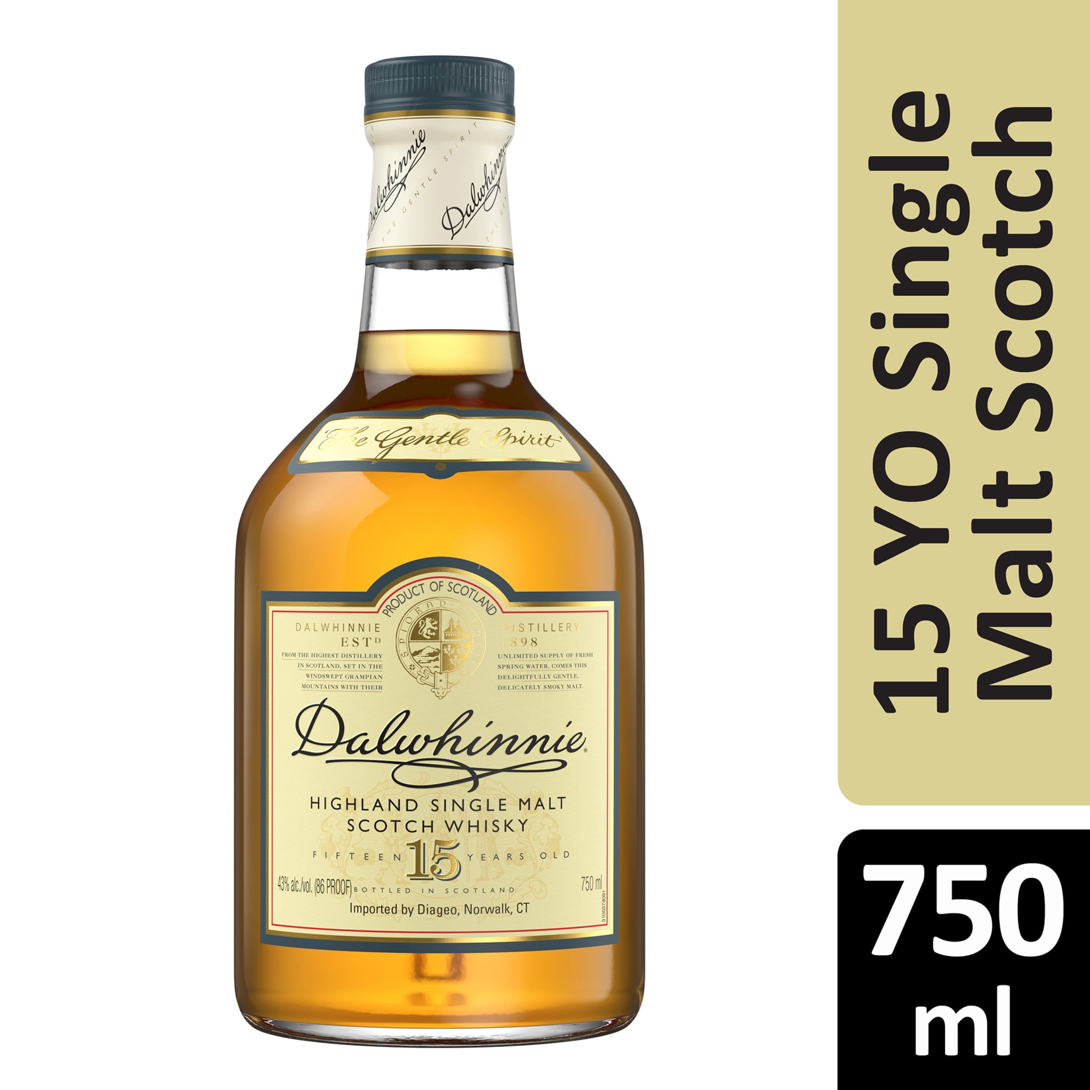 Dalwhinnie 15 Year Old Single Malt Scotch Whisky, 750 mL, 43% ABV - Walmart.com