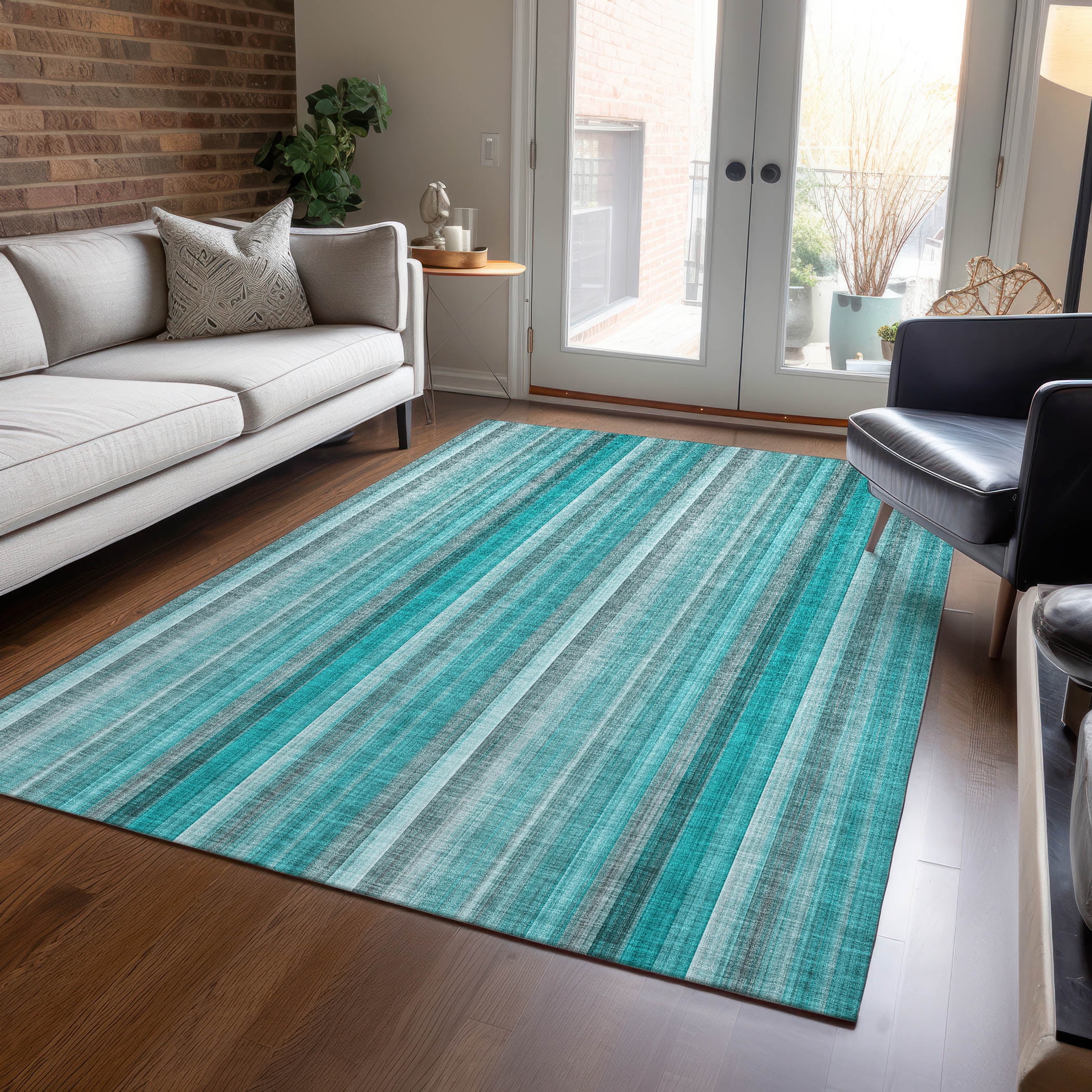 Addison Rugs Chantille Indoor/Outdoor Transitional Stripes Teal ...