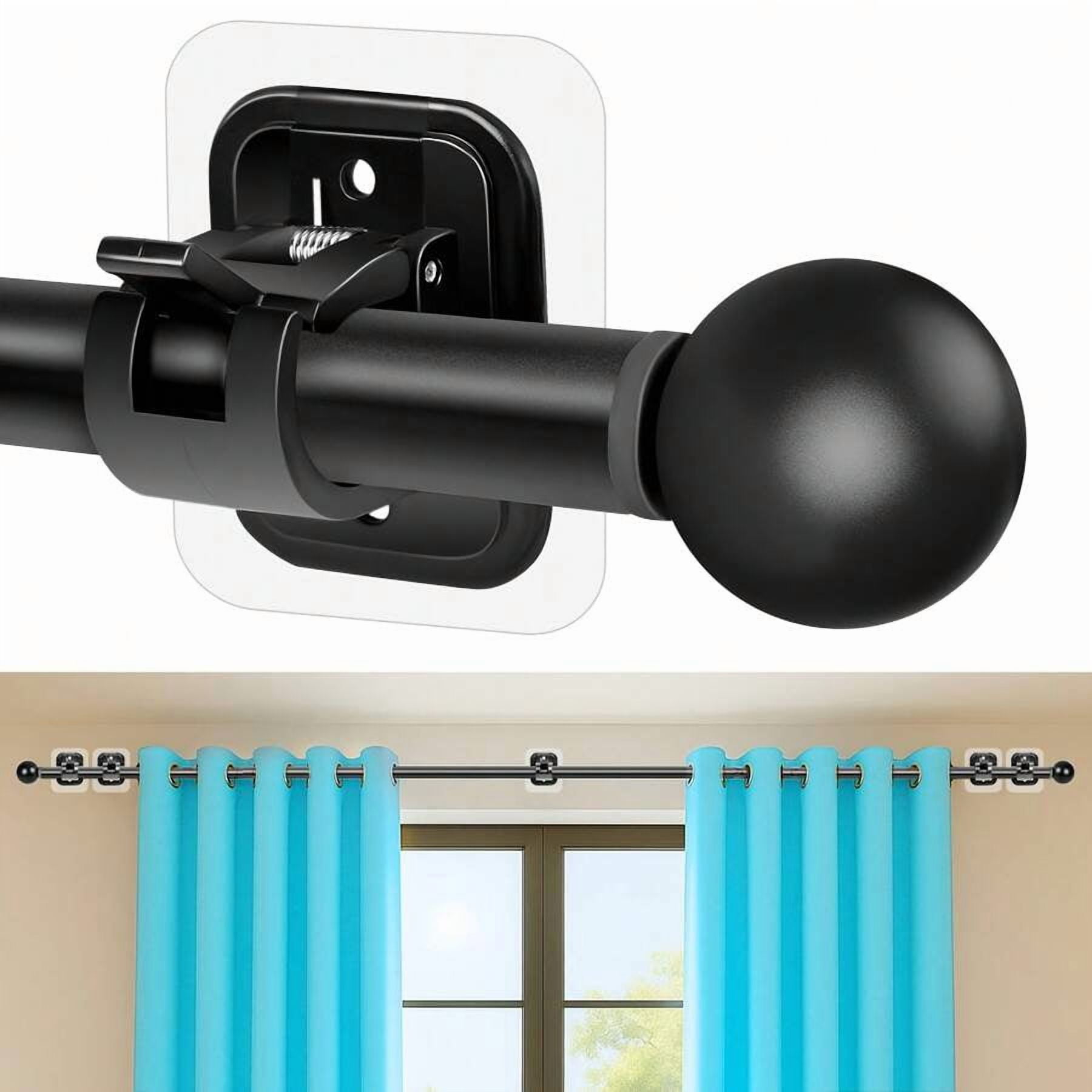 Damage-Free No Drill Curtain Rods Adjustable Metal Drape Pole With ...