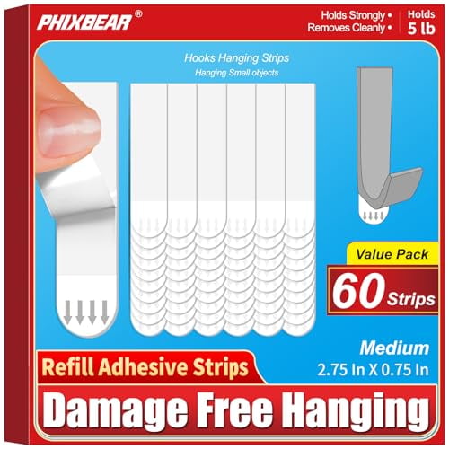 Damage Free Hanging Refill Adhesive Strips | 60 Medium White | Wall ...