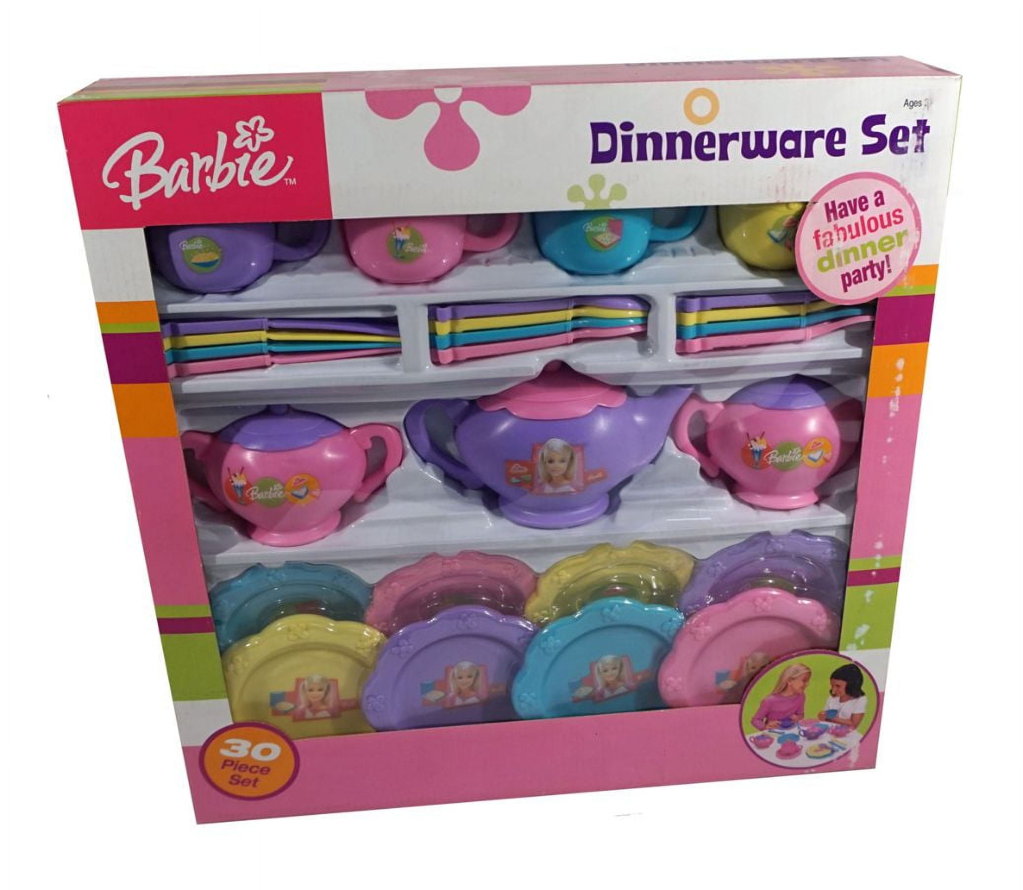 Damaged Box Special - Barbie 30 Piece Dinnerware Tea Party Set - Teapot ...