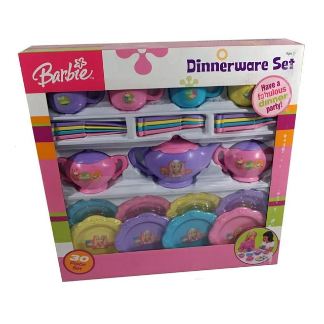 Damaged Box Special - Barbie 30 Piece Dinnerware Tea Party Set - Teapot ...
