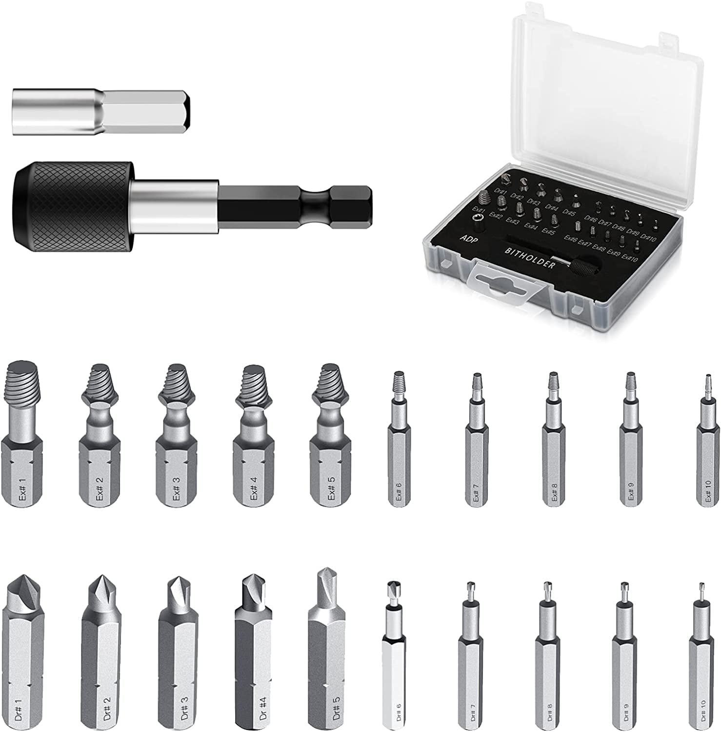Damaged Screw Extractor Set, 22 PCS Easy Out Stripped Screw Remover Kit ...