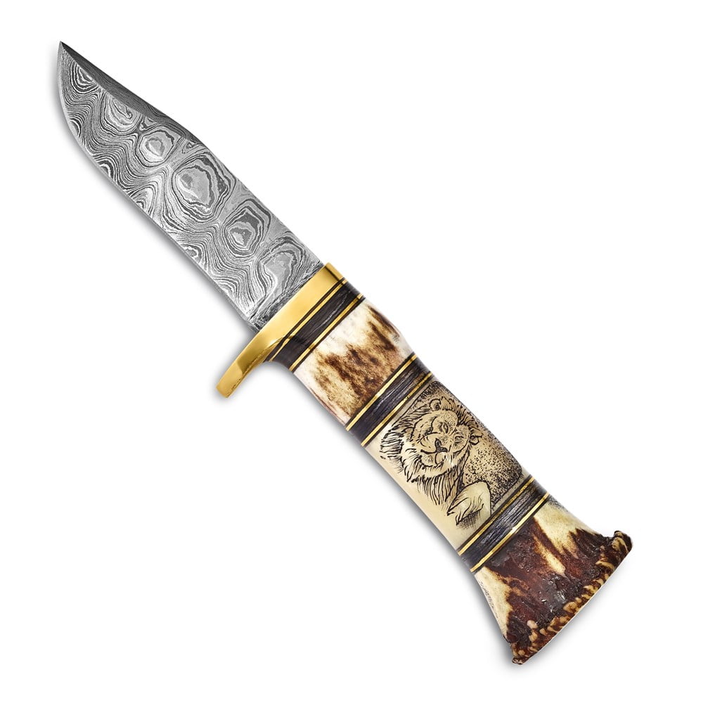 Damascus 256 Layer Blade Lion Elephant Knife - Walmart.com
