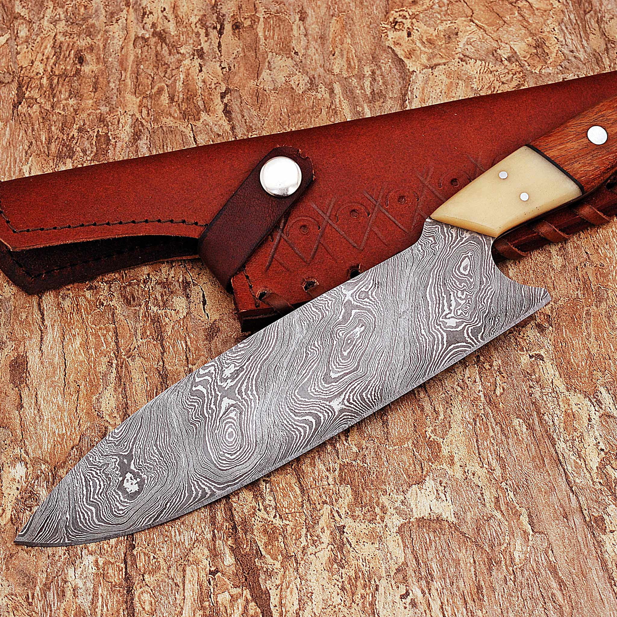 Damascus Chef Knife Twisted Pattern with Bone & Rosewood Handle ...