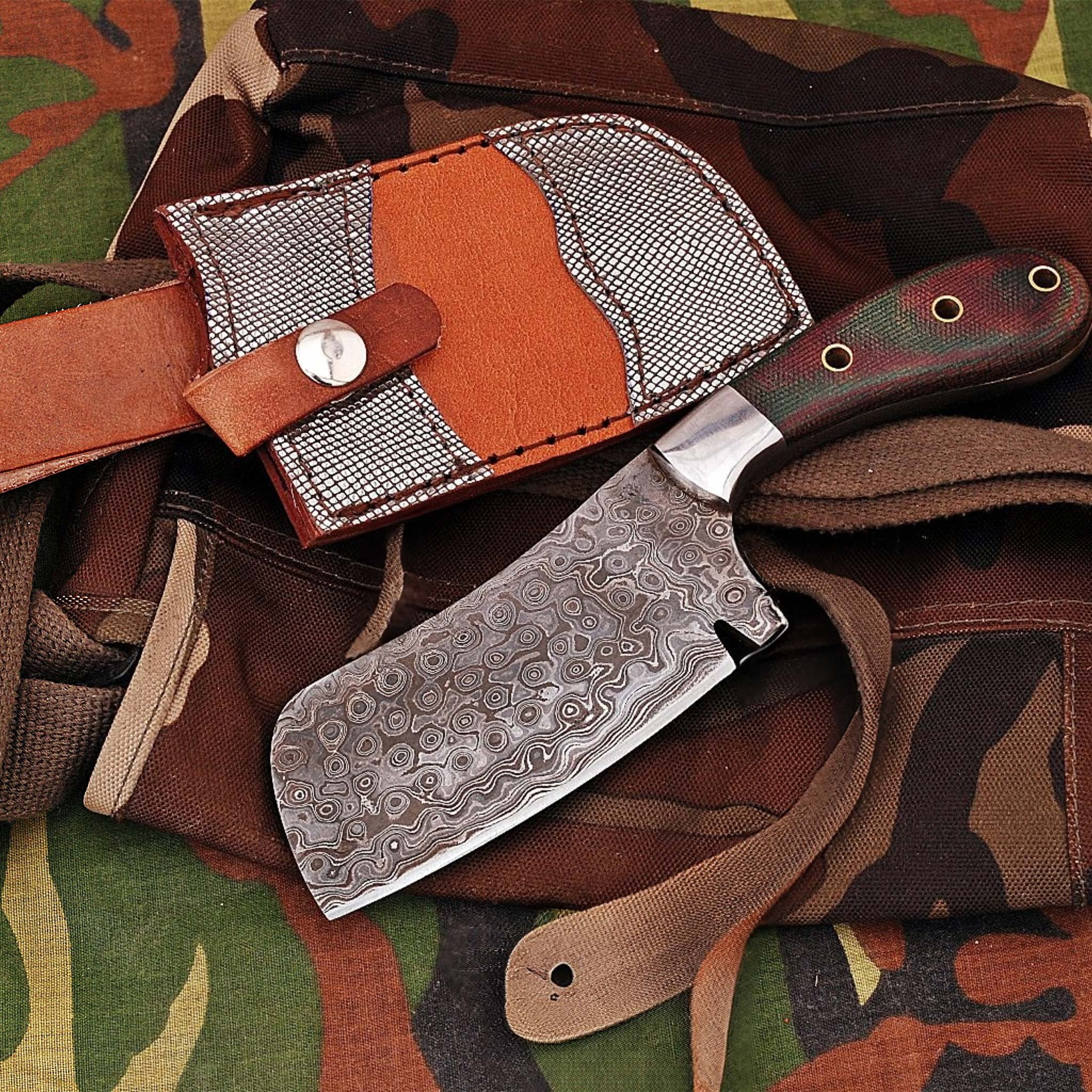 Damascus Cleaver Knife with Rose Wood Handle Chef Cleaver Knife Camping ...