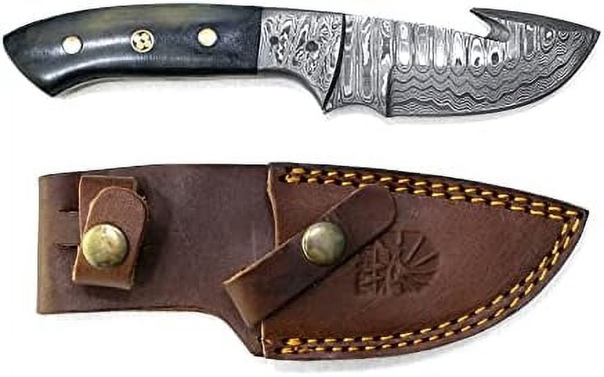 Damascus Gut Hook Skinning & Hunting Fixed Blade | Handmade 1095 4340 ...