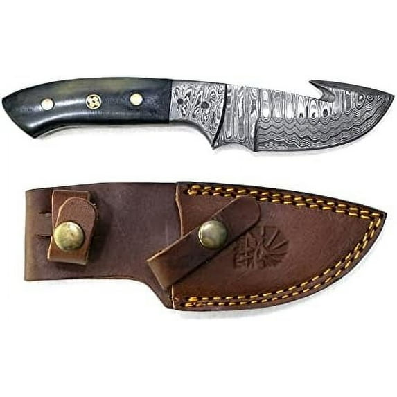 Damascus Gut Hook Skinning & Hunting Fixed Blade | Handmade 1095 4340 ...