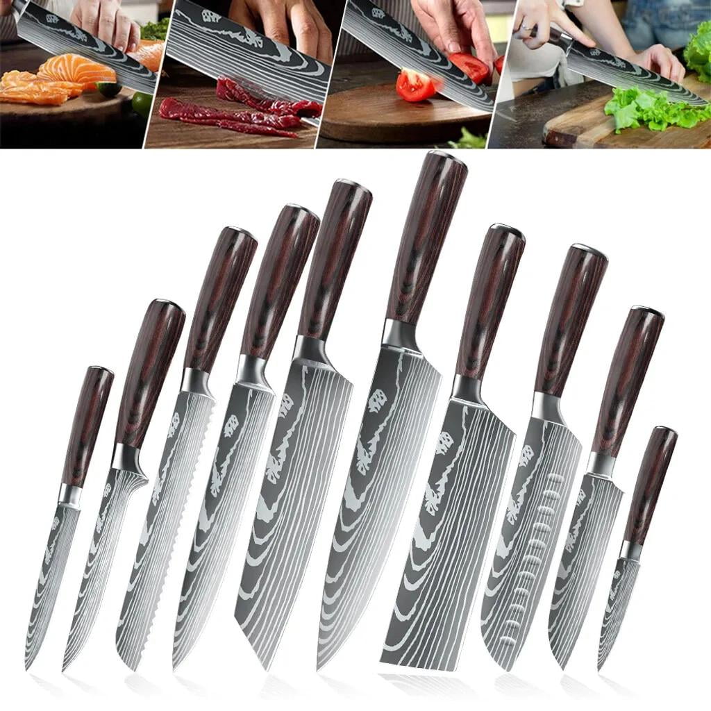 Damascus Kitchen Knife Set 10pcs - Chef, Utility, Boning, Carving ...