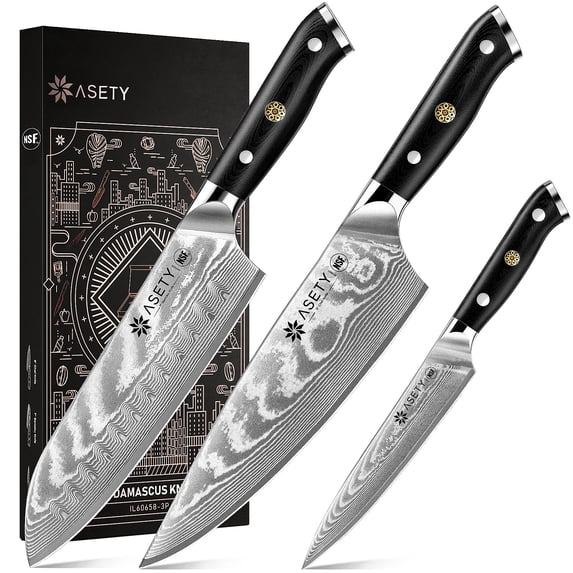 Damascus Kitchen Knife Set 3 PCS: NSF Food-Safe Japanese Knives with ...