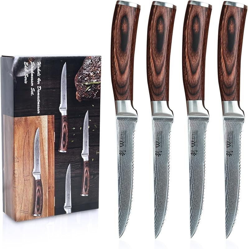 Damascus Kitchen Knife Set, 3 Pieces Professional Chef Knife Set made ...