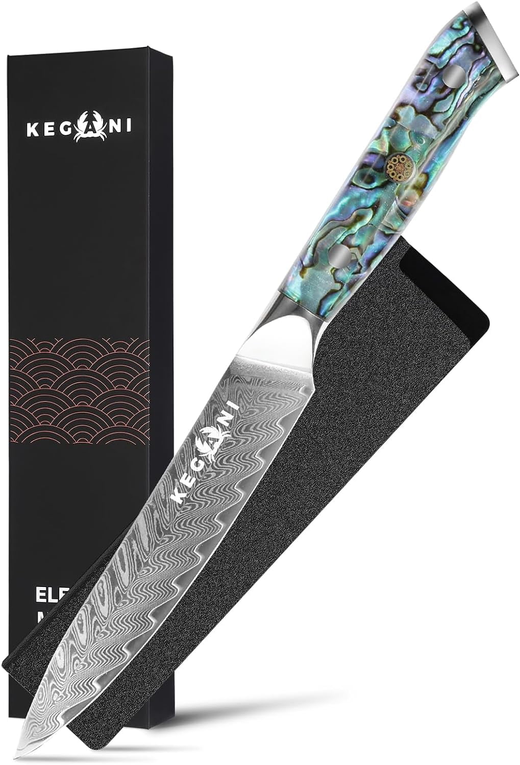 Damascus Kitchen Utility Knife, KEGANI 5" Paring Knife with Sheath 67 ...