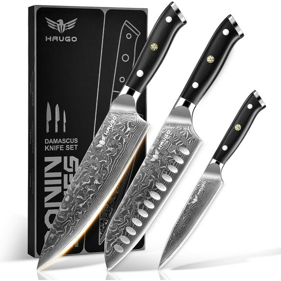 Damascus Knife Set - 3 PCS Professional Chef with Japanese VG10 Steel ...