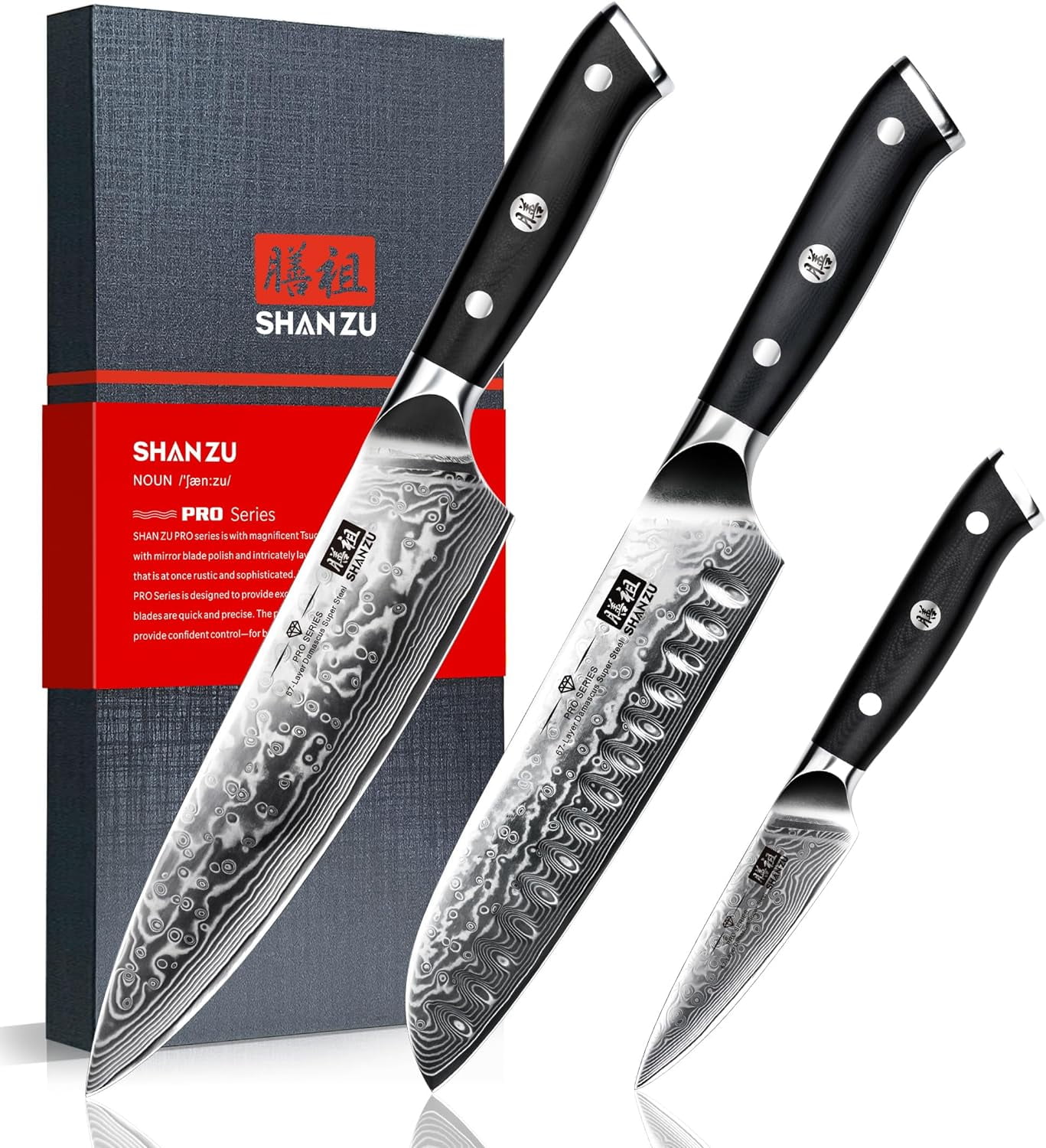 Damascus Knife Set, Japanese Super Steel 3 PCS Damascus High Carbon ...