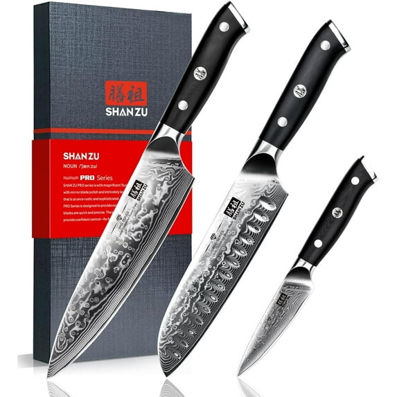 Damascus Knife Set, Japanese Super Steel 3 PCS Damascus High Carbon ...