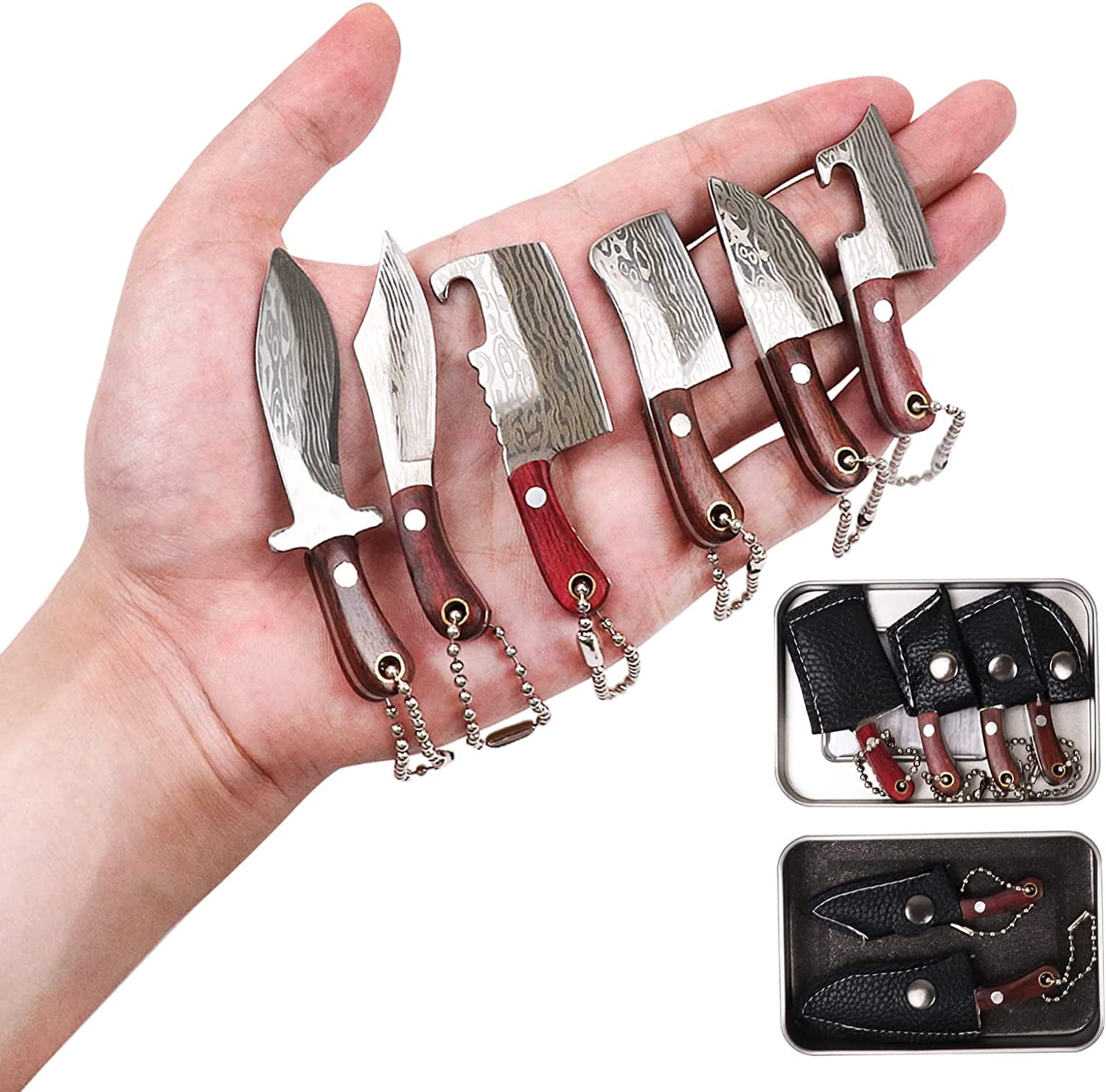 Damascus Mini Knife Set Chef Tiny Knife Set for Package Opener Box ...