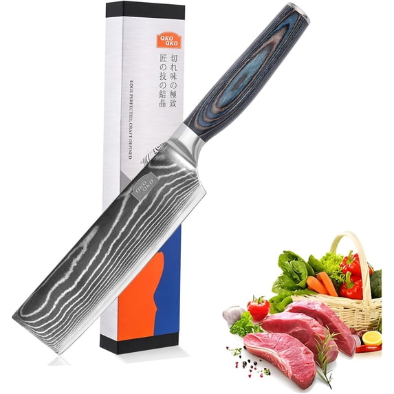 Damascus Nakiri Knife, 7-Inch Kitchen Nakiri Knives with VG10 Steel ...