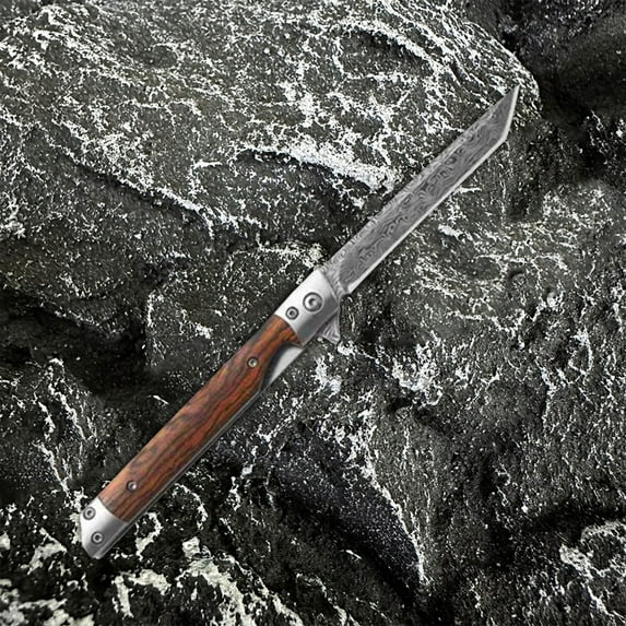 Damascus Pocket Knife with Clip Folding Knives With Sandalwood Handle ...