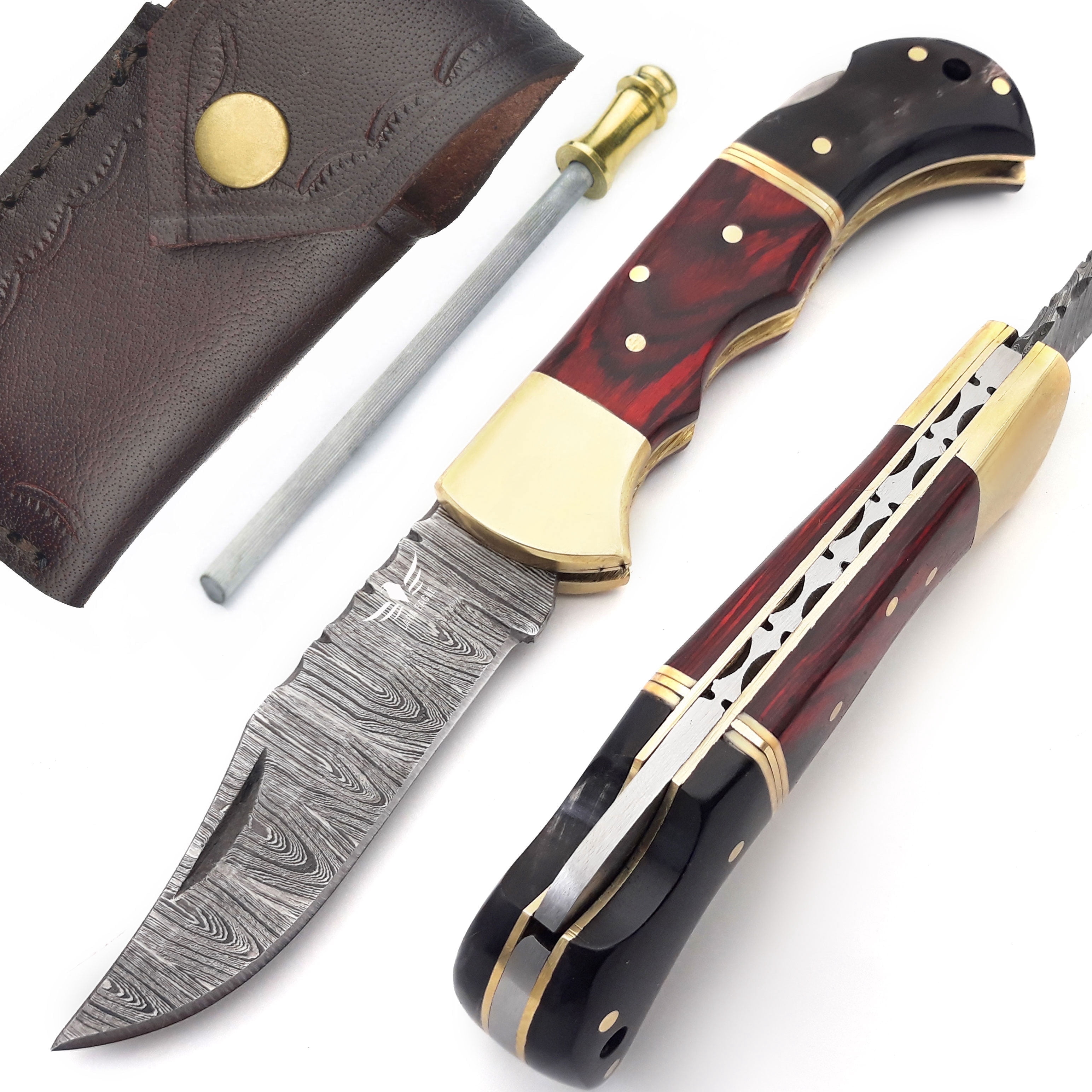 Lara Eagle Solid Steel Damascus Folding Pocket Knife for Men, Ideal for ...