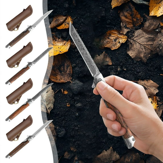 Damascus Pocket Knife, Sandalwood Handle Folding Knife Featuring ...