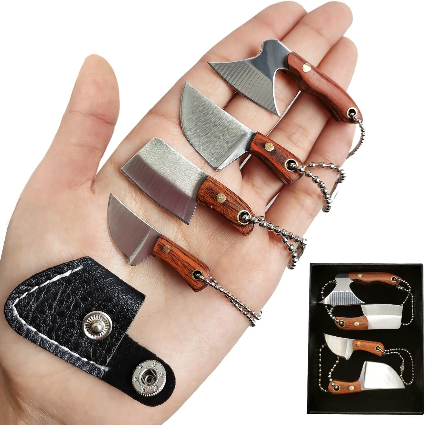 Damascus Pocket Knife Set Mini Axe Shape Tiny EDC Knife Set - Premium ...