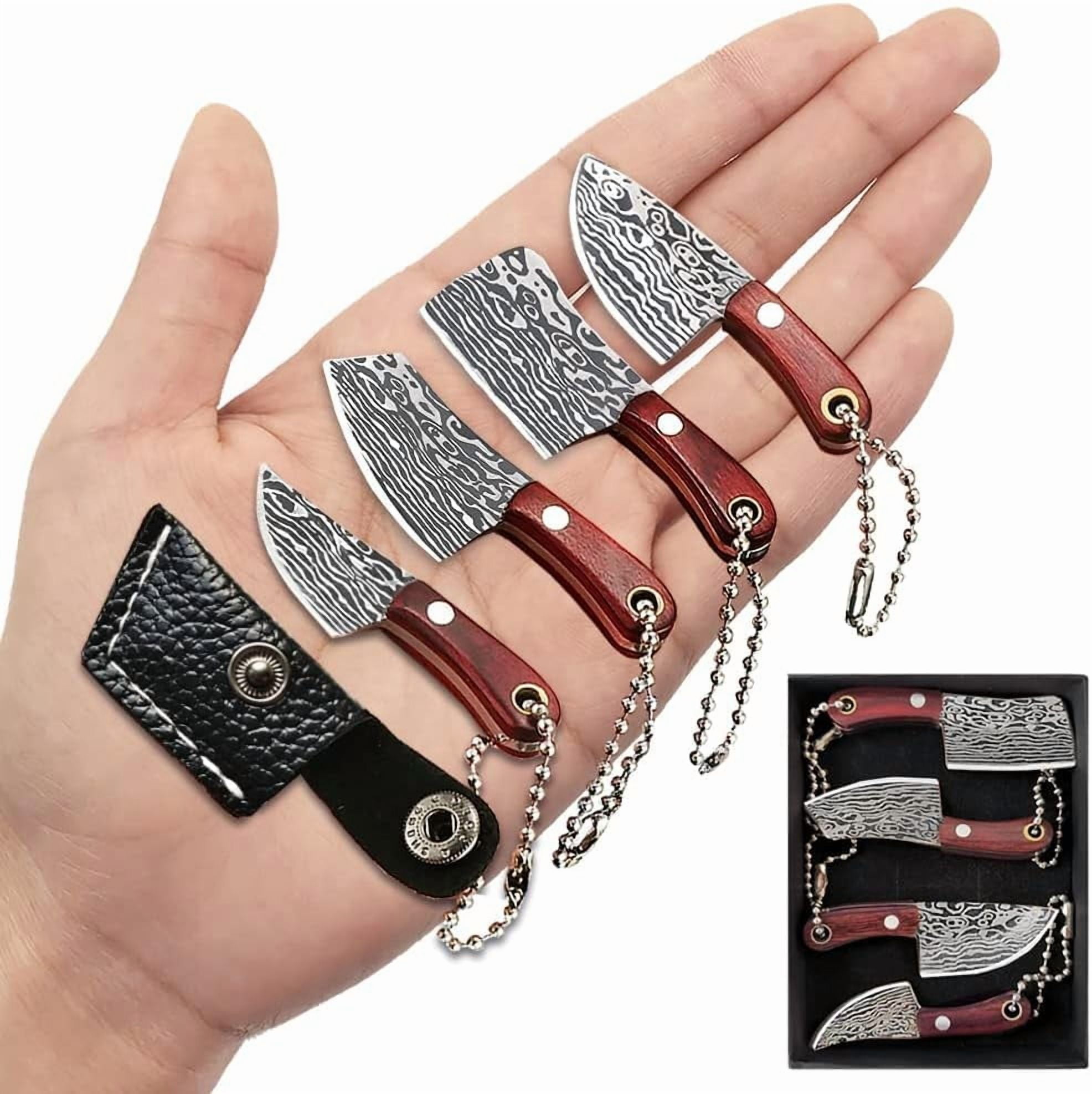 Damascus Pocket Knife Set Mini Chef Knife EDC Knife Set Tiny Knife ...