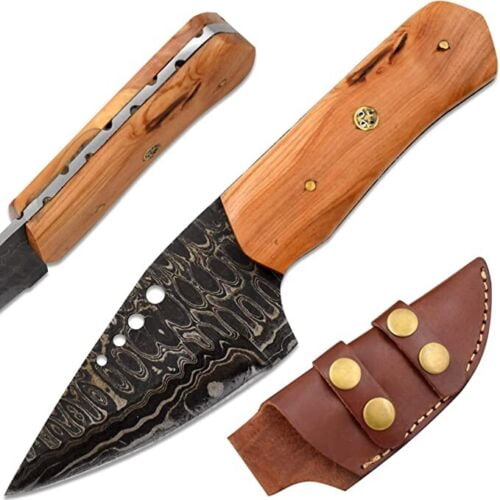Damascus Steel Blade Razor Sharp Hunting Knife with Leather Sheath ...