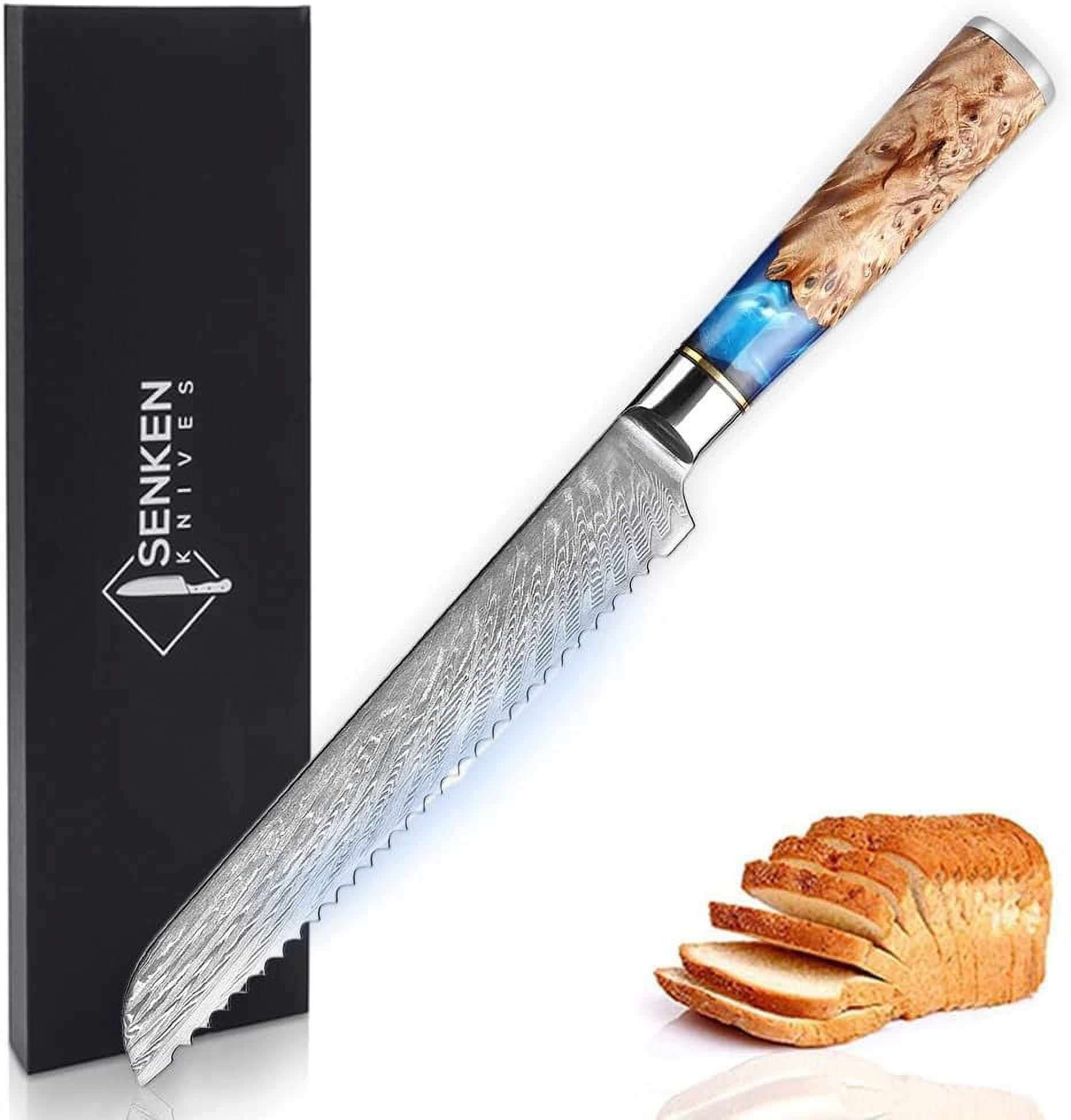 Damascus Steel Bread Knife - Tsunami Collection - 67-Layer Japanese ...