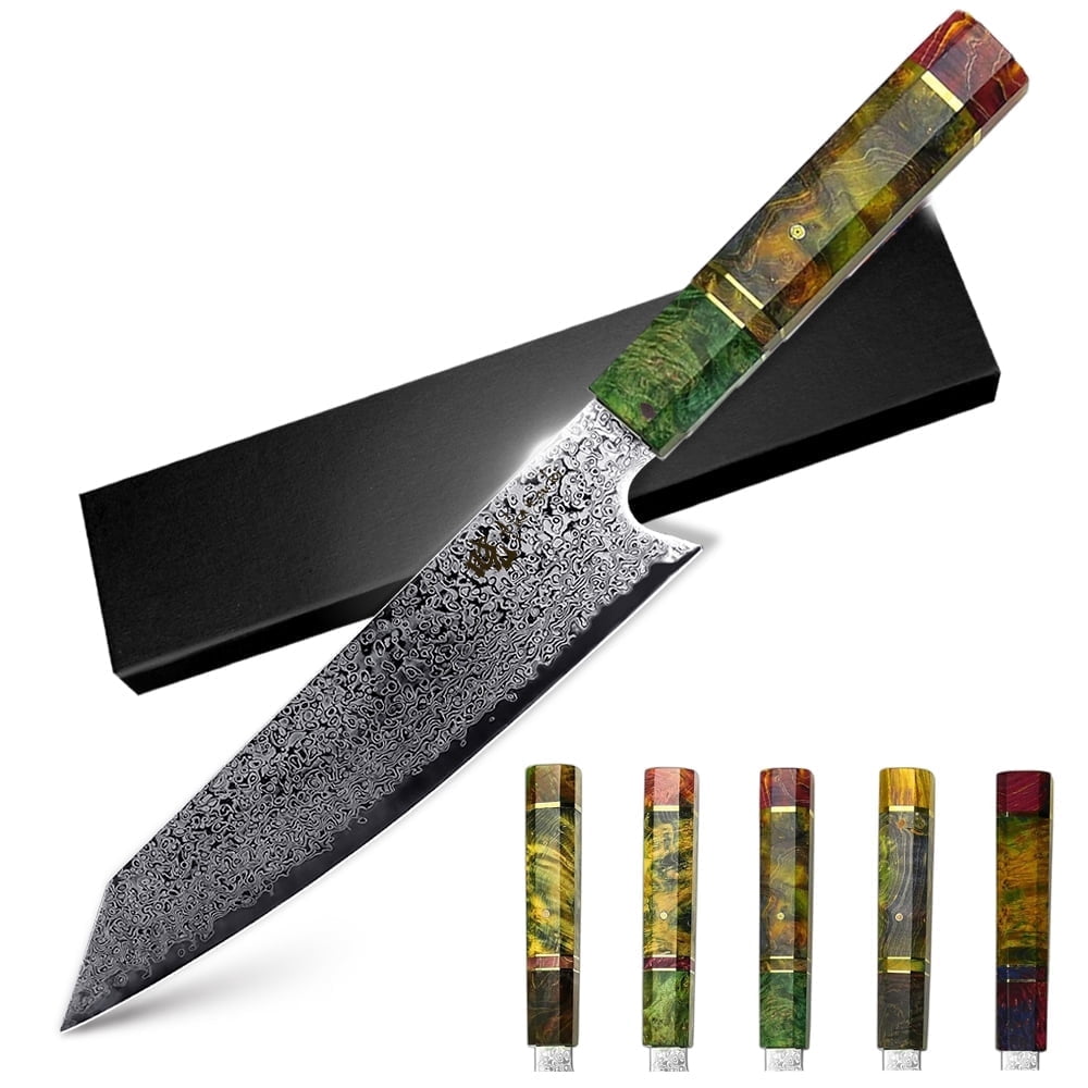 Damascus Steel Chef Knife Unique Colorful Wooden Handle Unique VG-10 67 ...