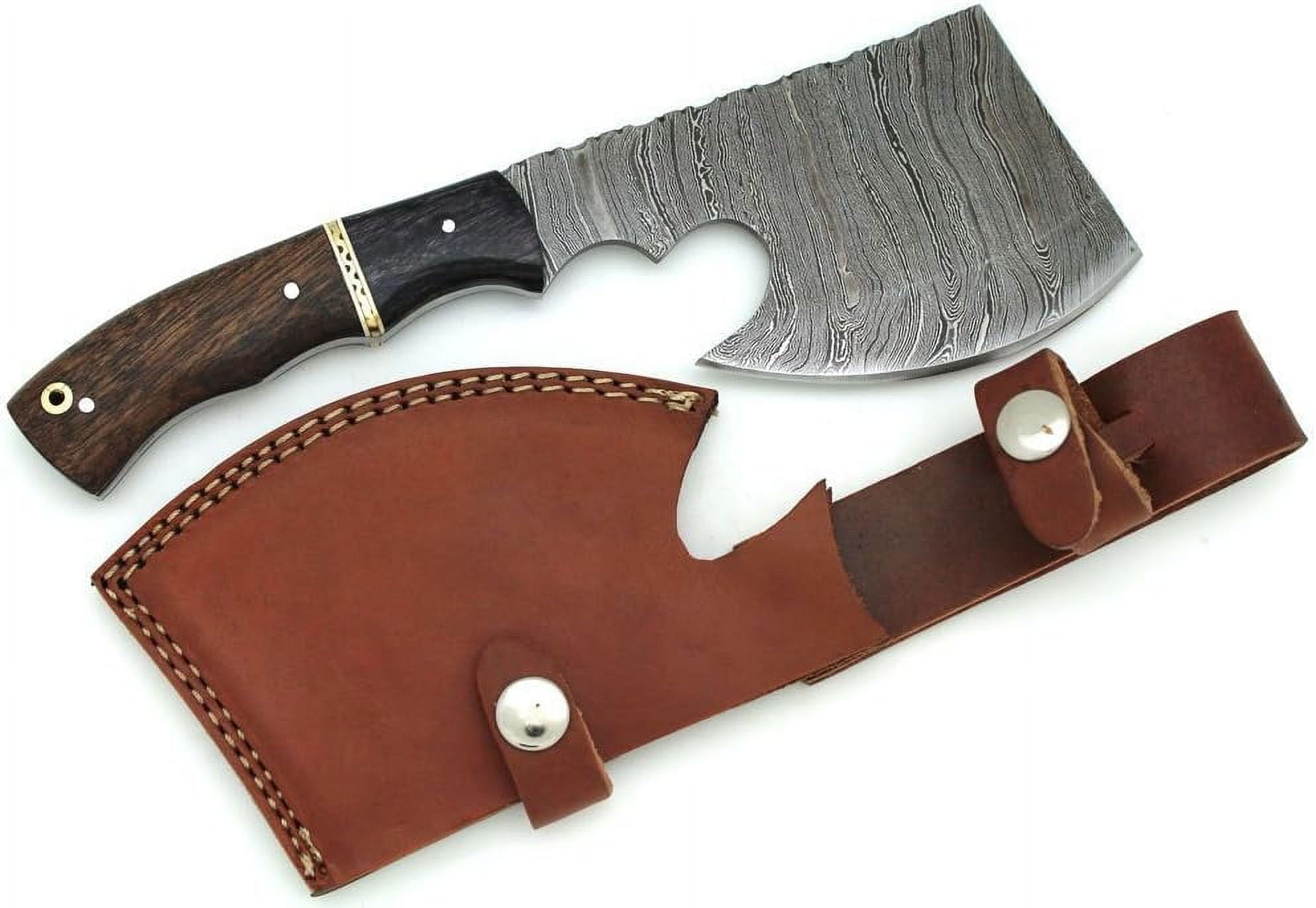 Damascus Steel Collection Two Wood Handle Hatchet w/Leather Sheath ...