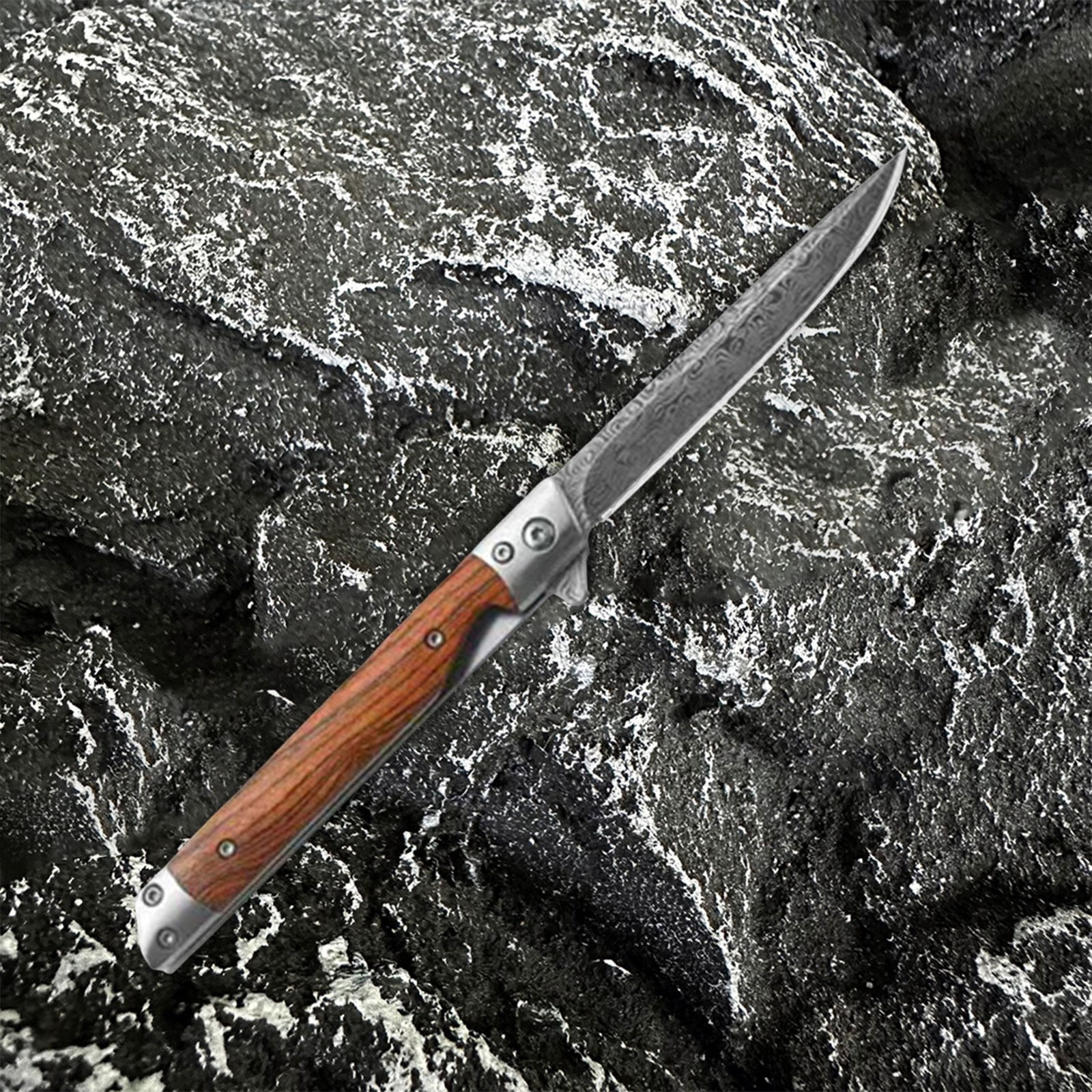 Damascus Steel Sandalwood Handle Pocket Knife, Survival Outdoor Folding ...