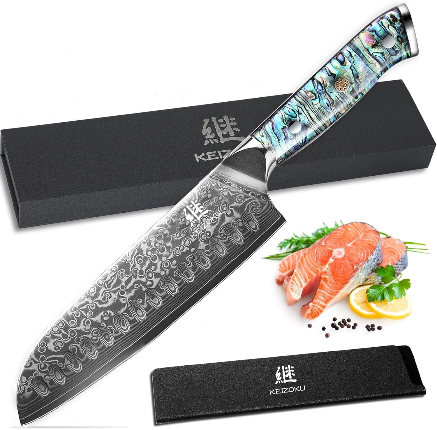Damascus Steel Santoku Knife 7 Inch, Japanese Professional 10Cr15MOV ...