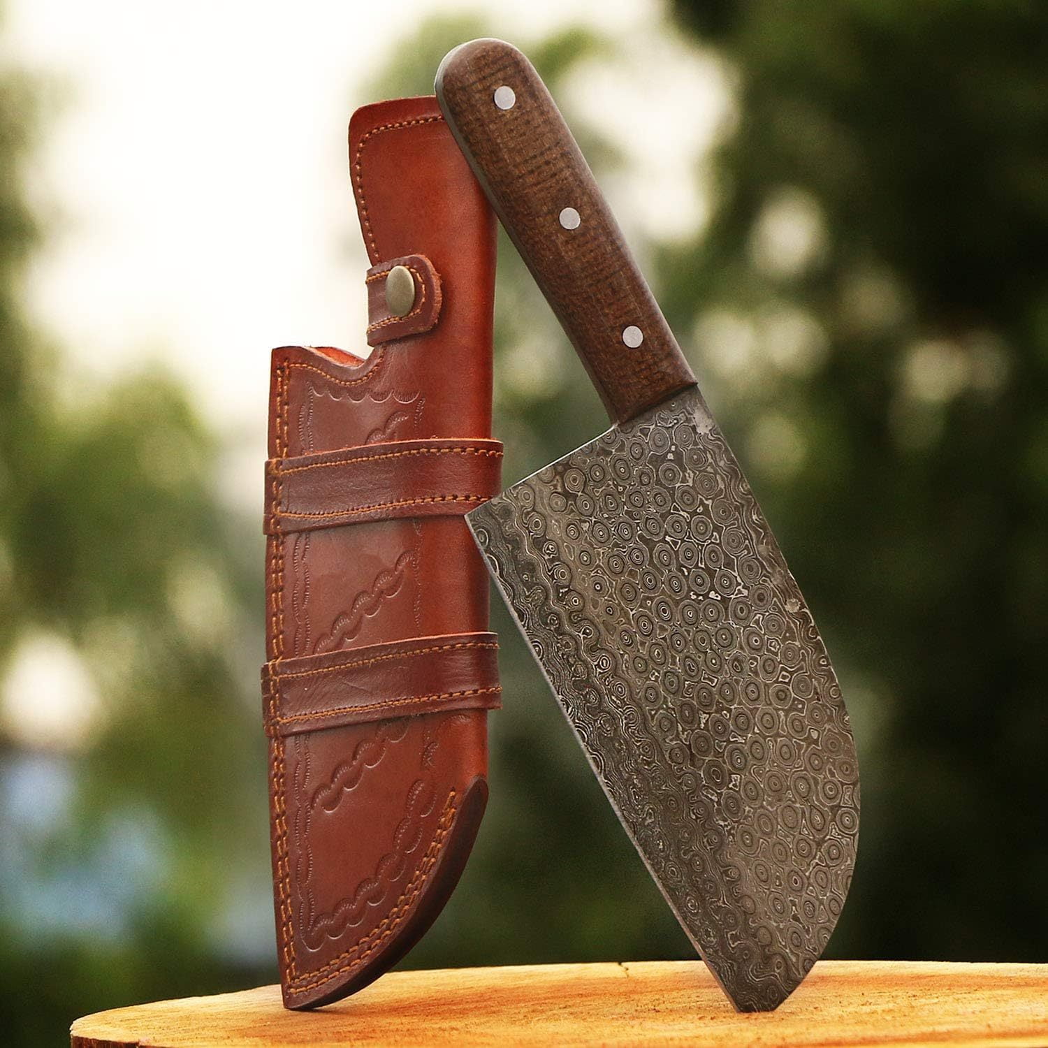 Damascus Steel Serbian Chef Knife - Cleaver For Meat Vegetables Cutting ...