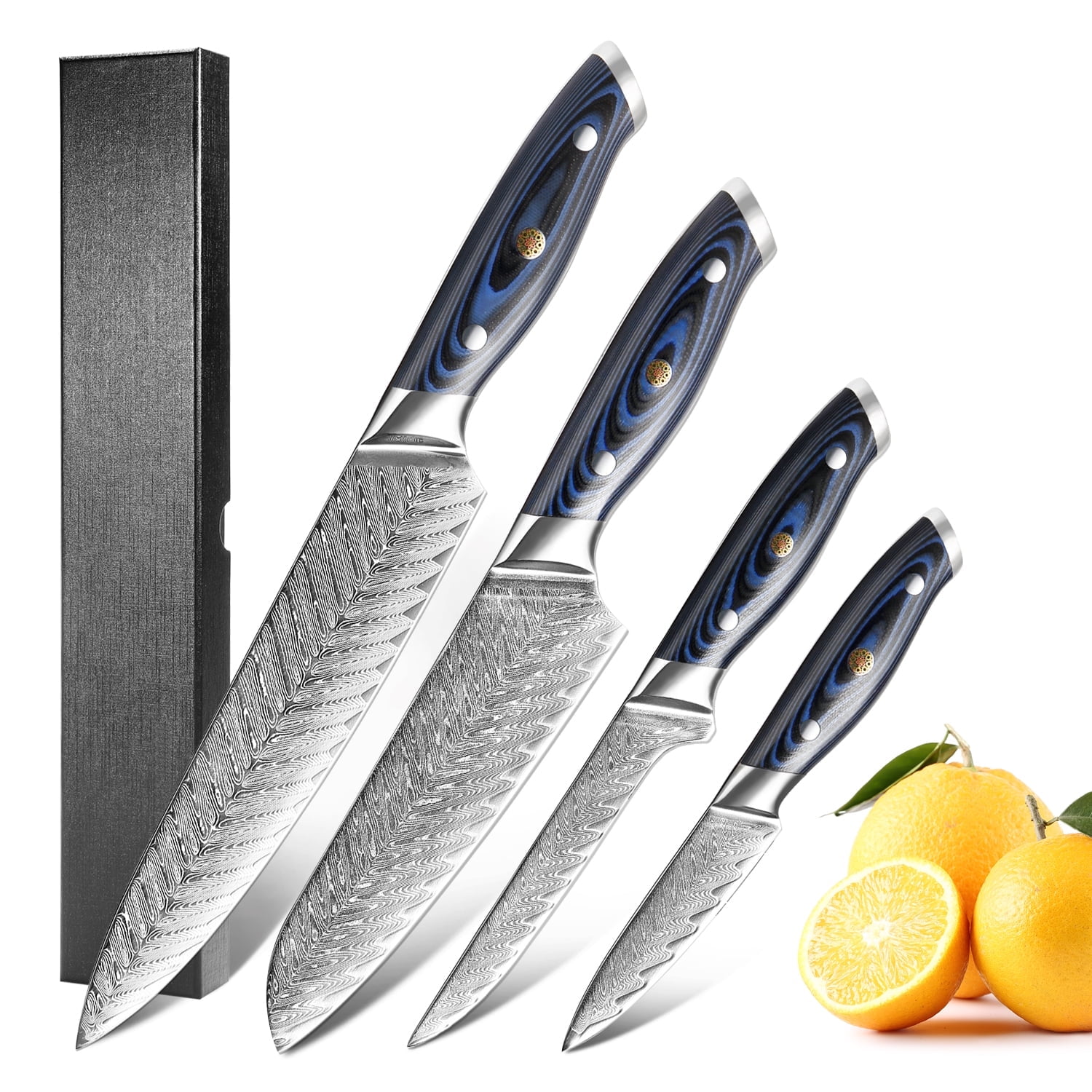 Damascus chef's knife,japanese knives kitchen Set | 4 piece kinves set ...