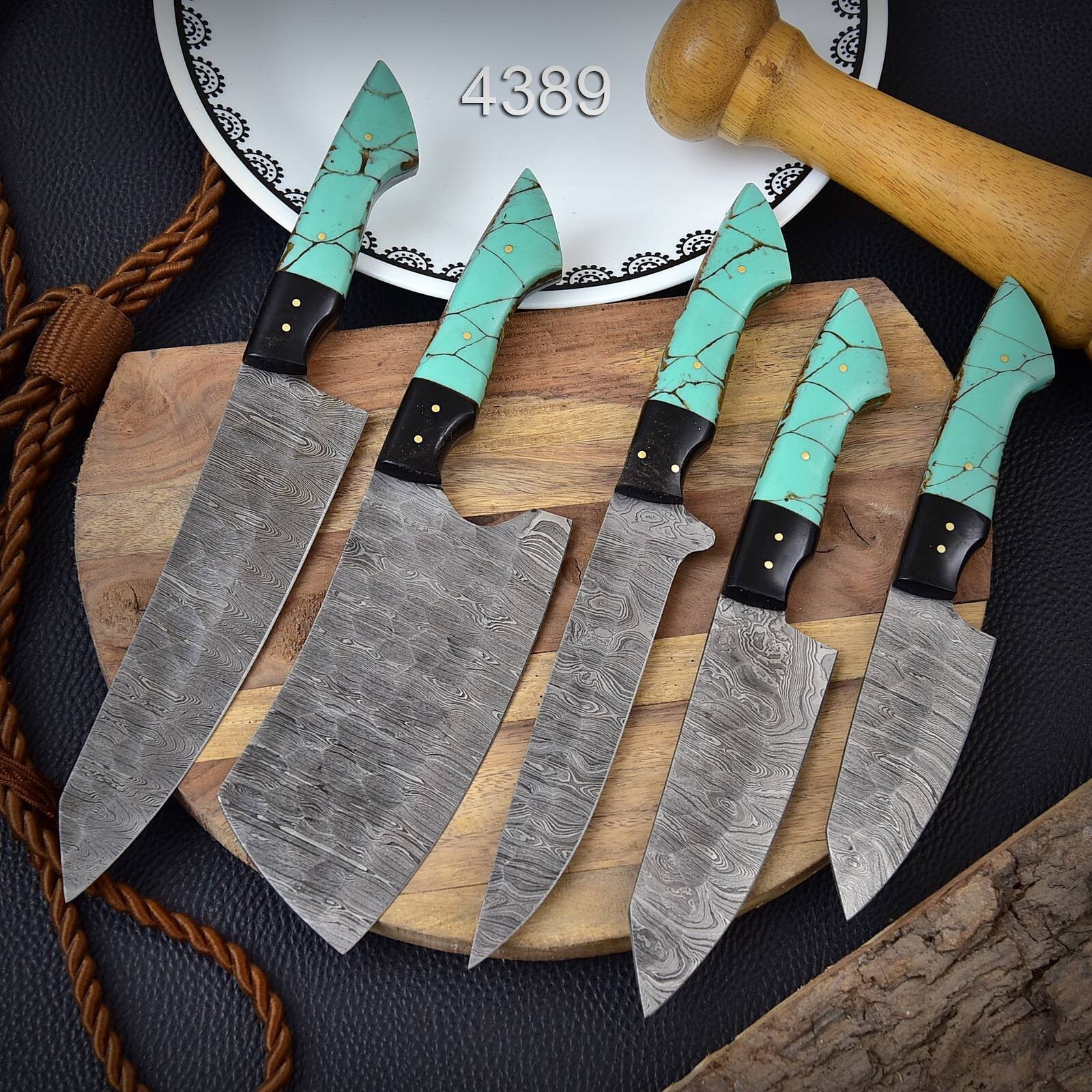 Damascus steel chef 5 pieces chef knives set kitchen knife set ...