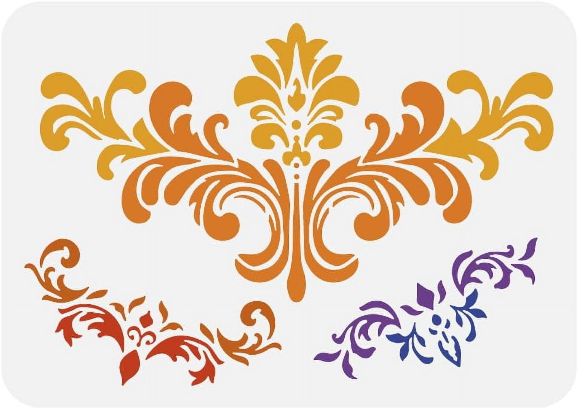 Damask Border Painting Stencil 8.3x11.7inch Floral Pattern Drawing Template Damask Stencil for ...