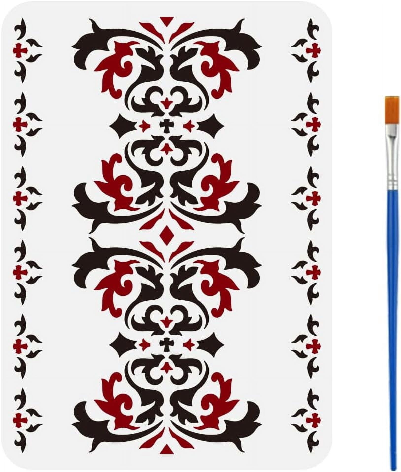 Damask Border Stencil with A Paint Brush 11.7x8.3inch Gothic Decorative ...