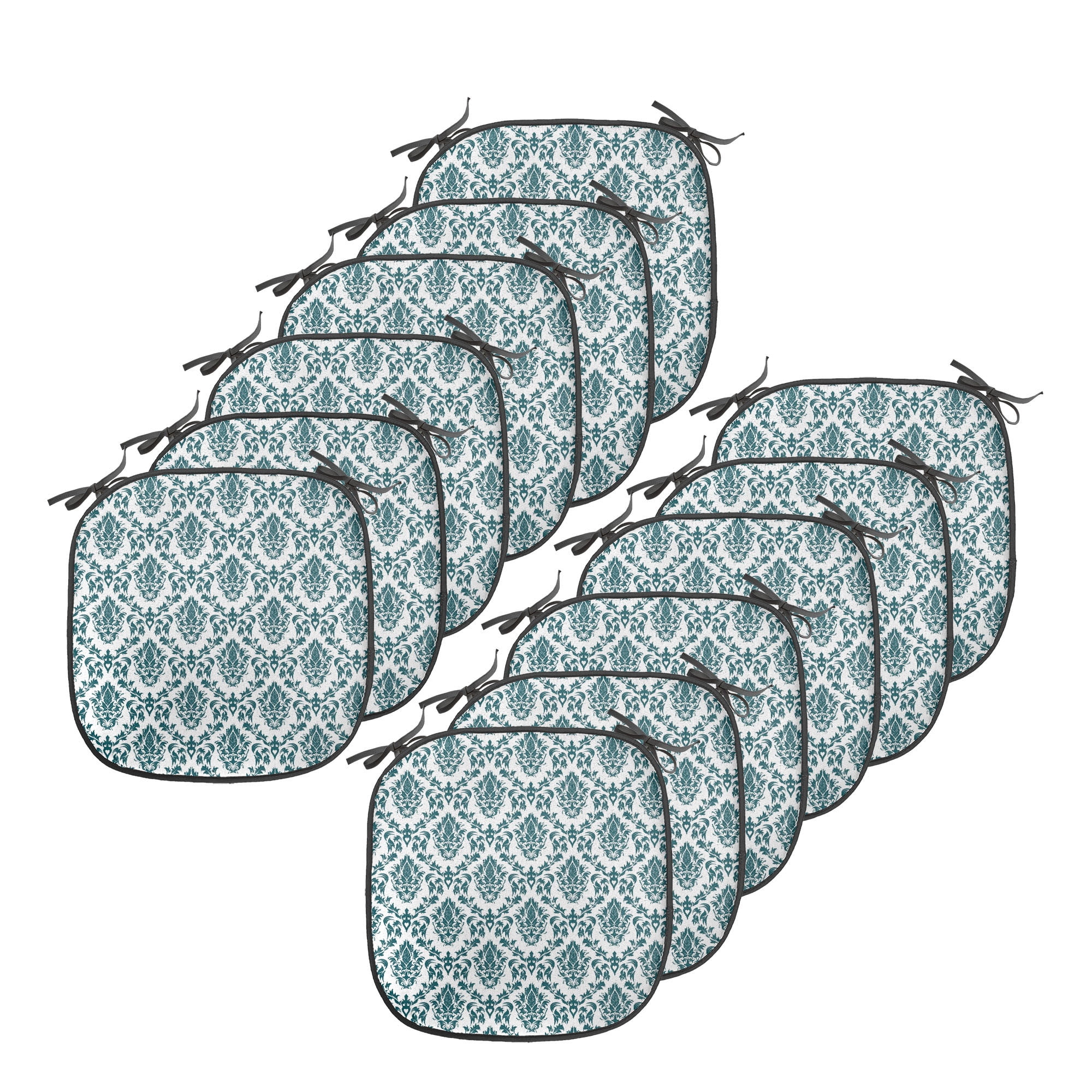 Damask Chair Seating Cushion Set of 12, Damask Toned Floral Sprigs ...