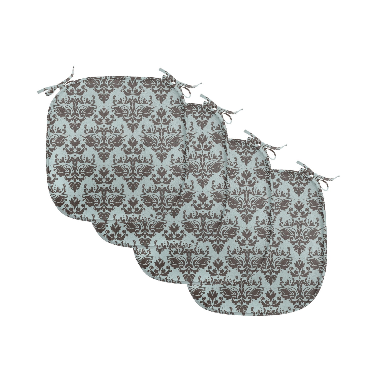 Damask Chair Seating Cushion Set of 4, Damask Shapes Motif Western ...
