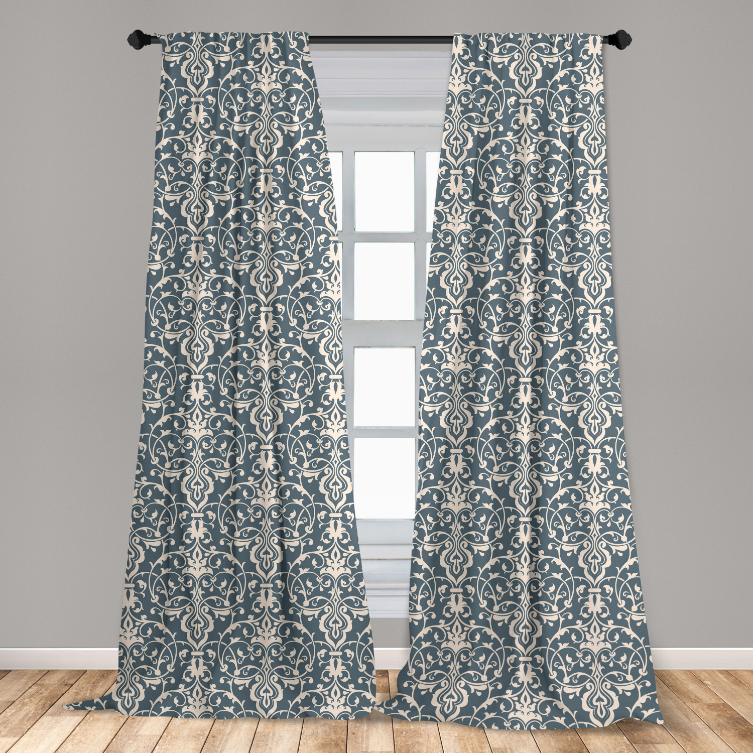 Damask Curtains 2 Panels Set, Symmetrical Civilizations Motif with ...