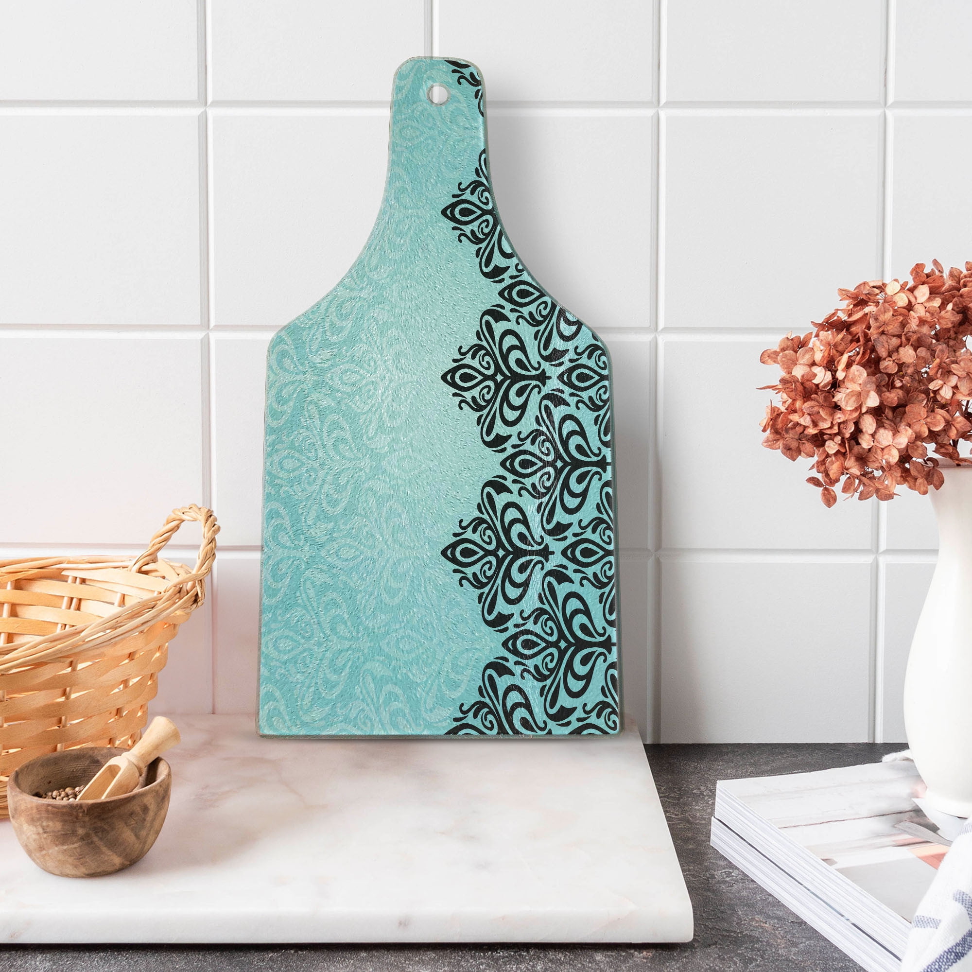 Damask Cutting Board, Modern Old Motif Symmetric Lines Royal Color Bold ...