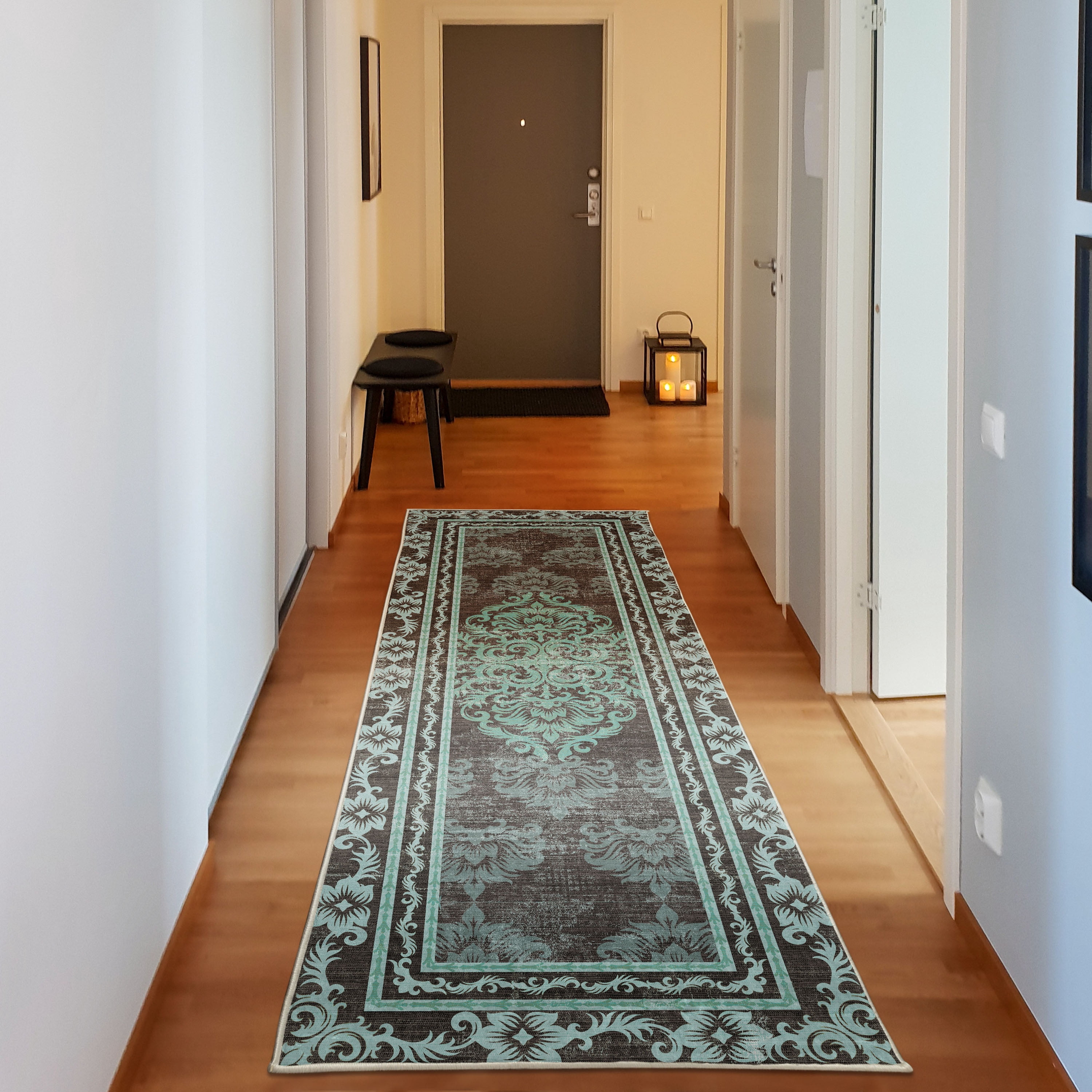 Damask Decorative Rug, Curlicue Design Traditional Flourishes in Retro ...