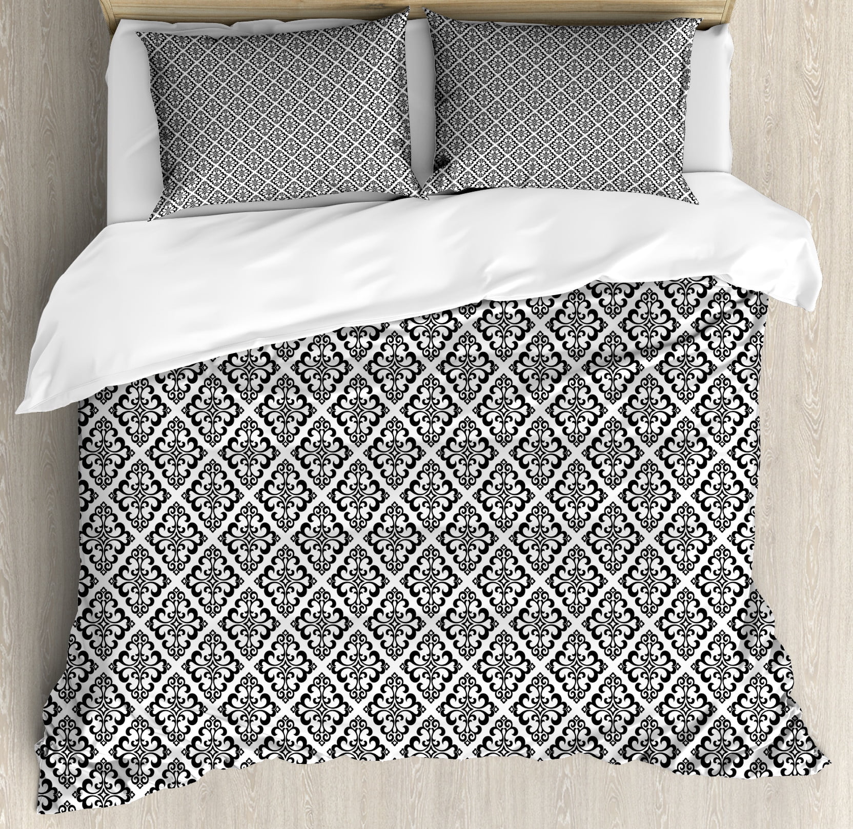 Damask Duvet Cover Set, Classic Victorian Baroque Mosaic Style Rococo ...