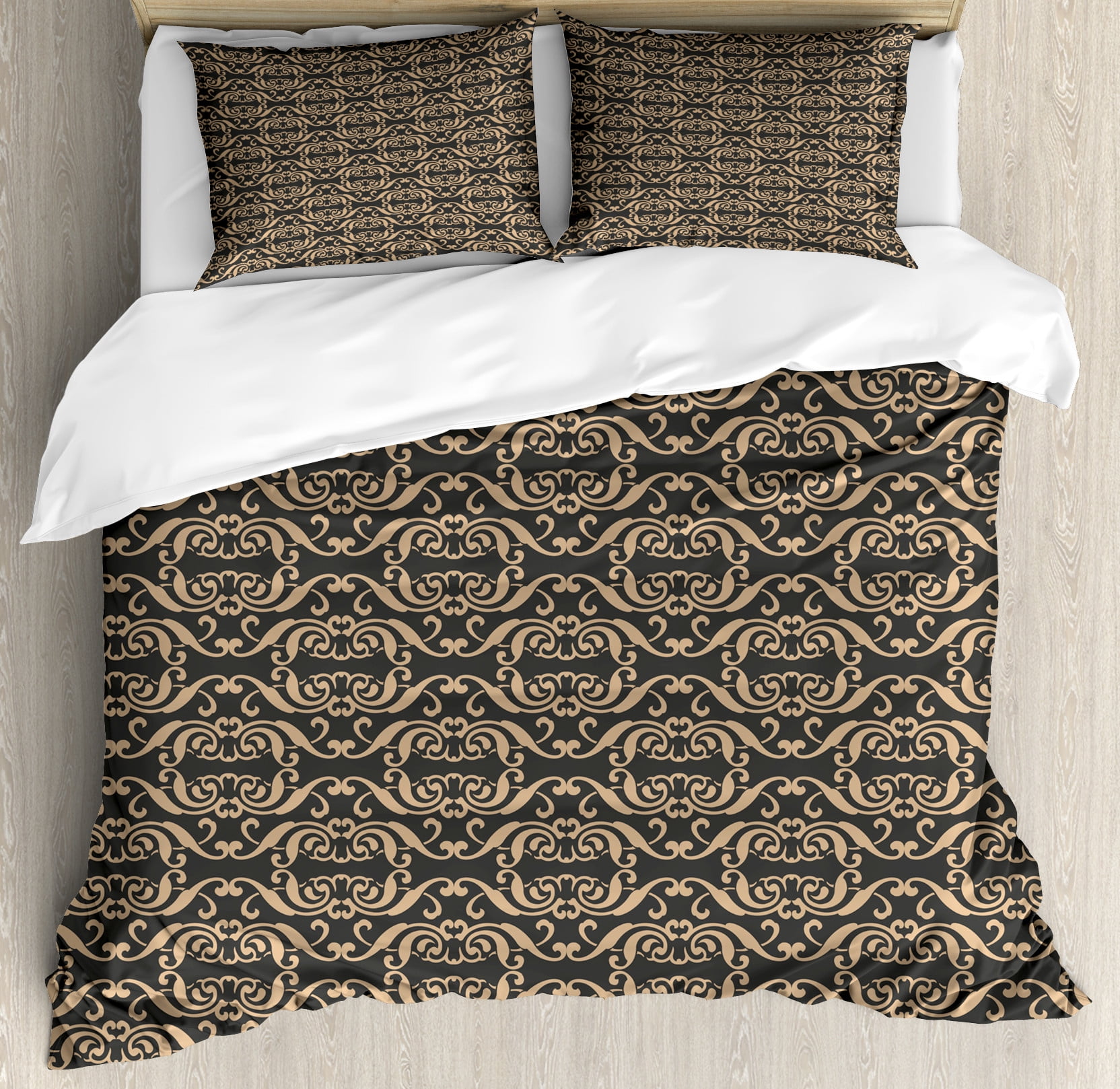 Damask Duvet Cover Set, Ethnic Aboriginal Motif with Victorian Rococo ...
