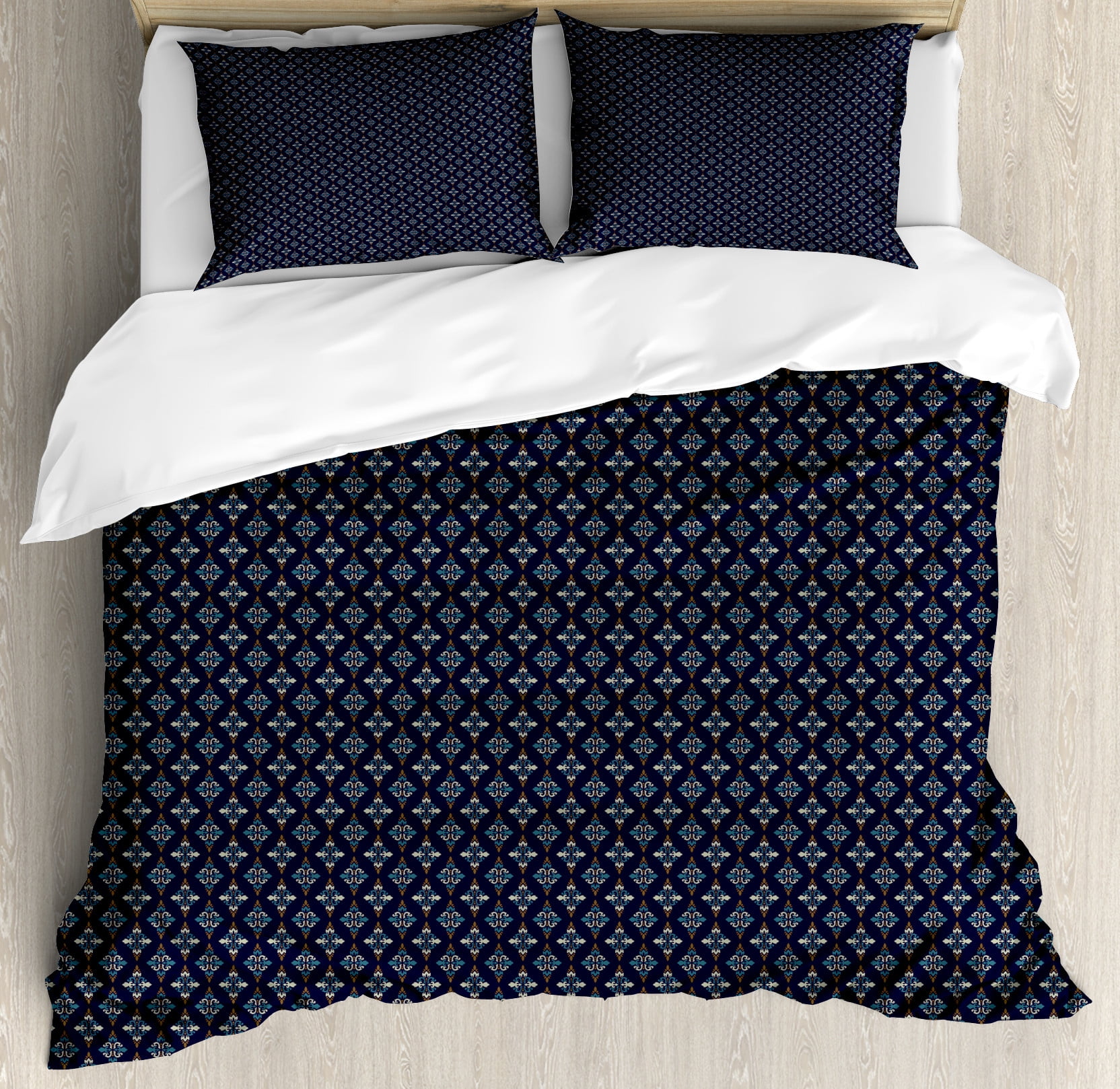 Damask Duvet Cover Set, Middle Eastern Style Flower Branches Swirly ...