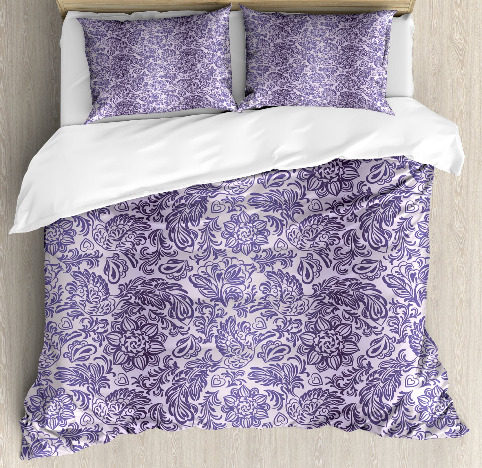 Damask Duvet Cover Set, Monochromatic Traditional Ornamental ...