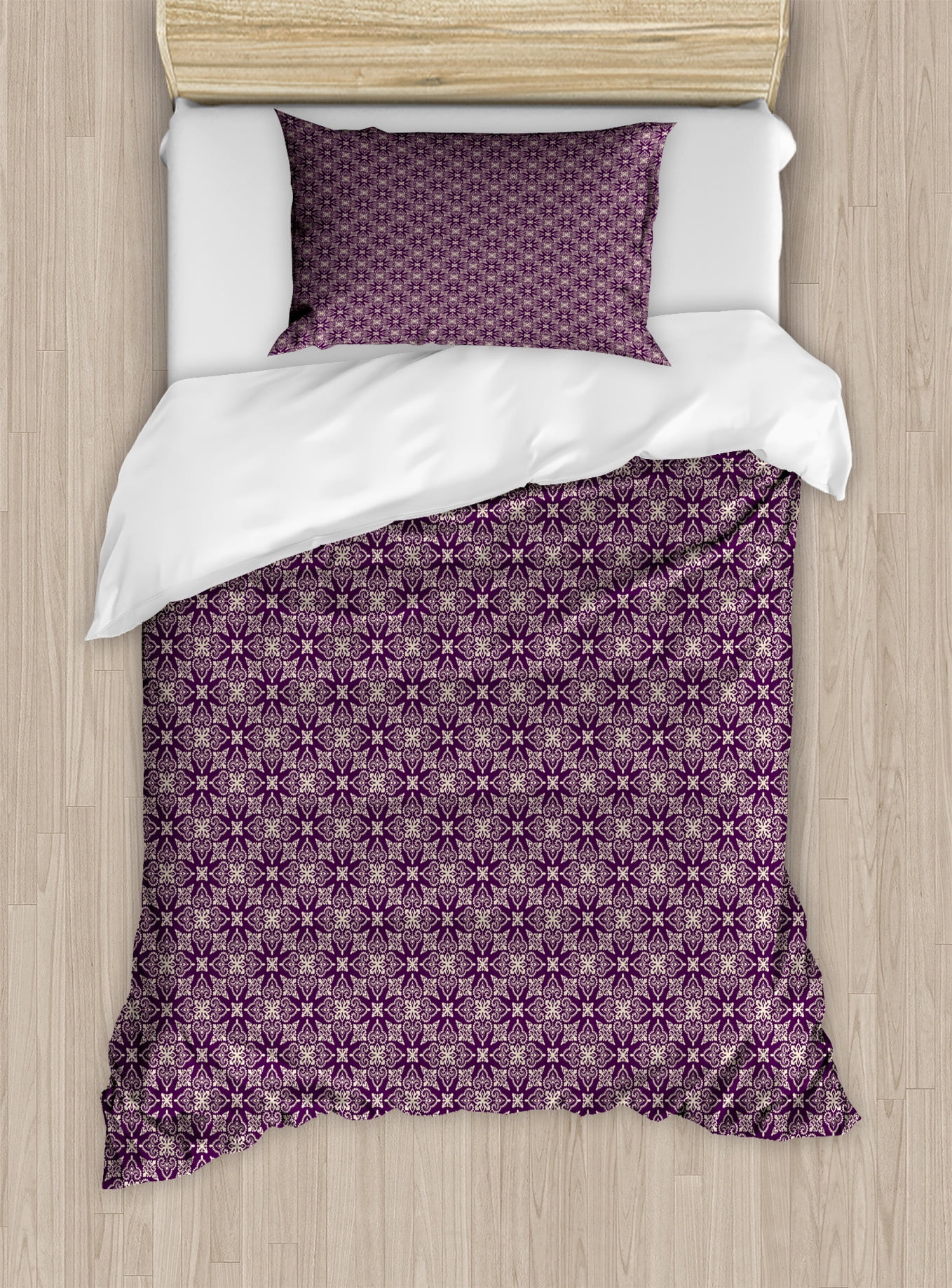 Damask Duvet Cover Set, Oriental Floral Curly Swirly Traditional ...