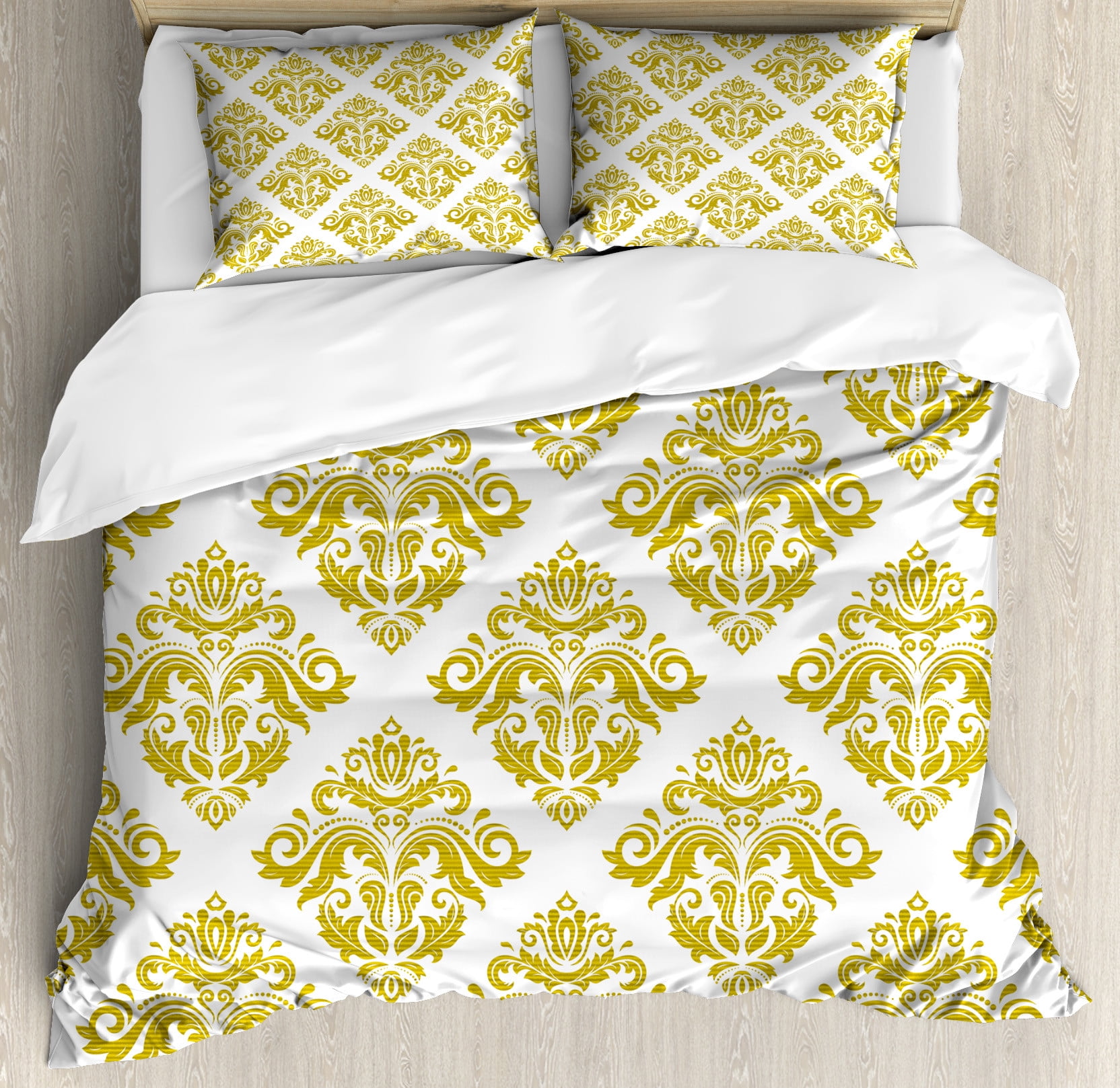 Damask Duvet Cover Set, Traditional Floral Victorian Design in Square ...